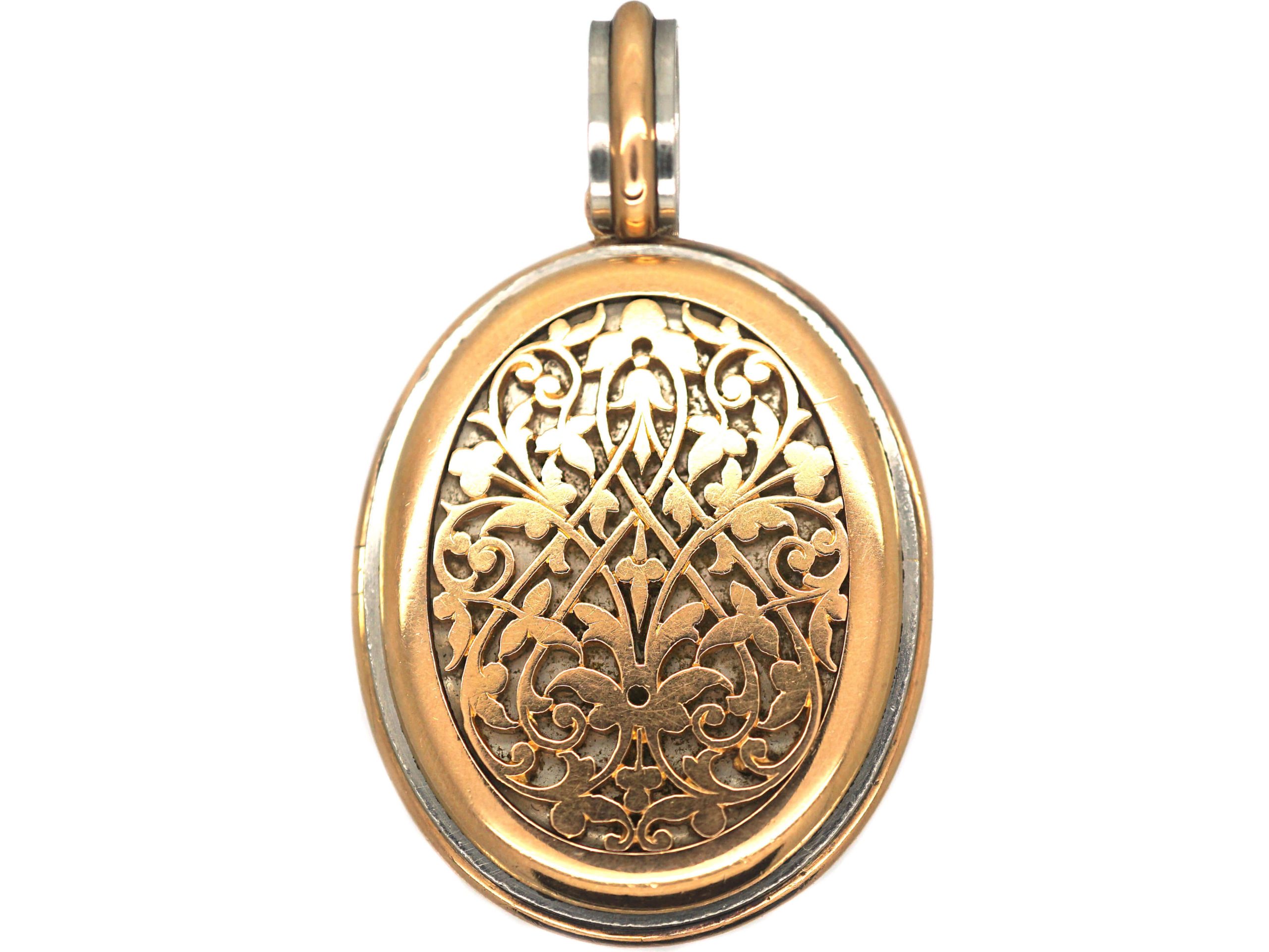 French 18ct Gold & Platinum Oval Shaped Locket set with Natural Split ...