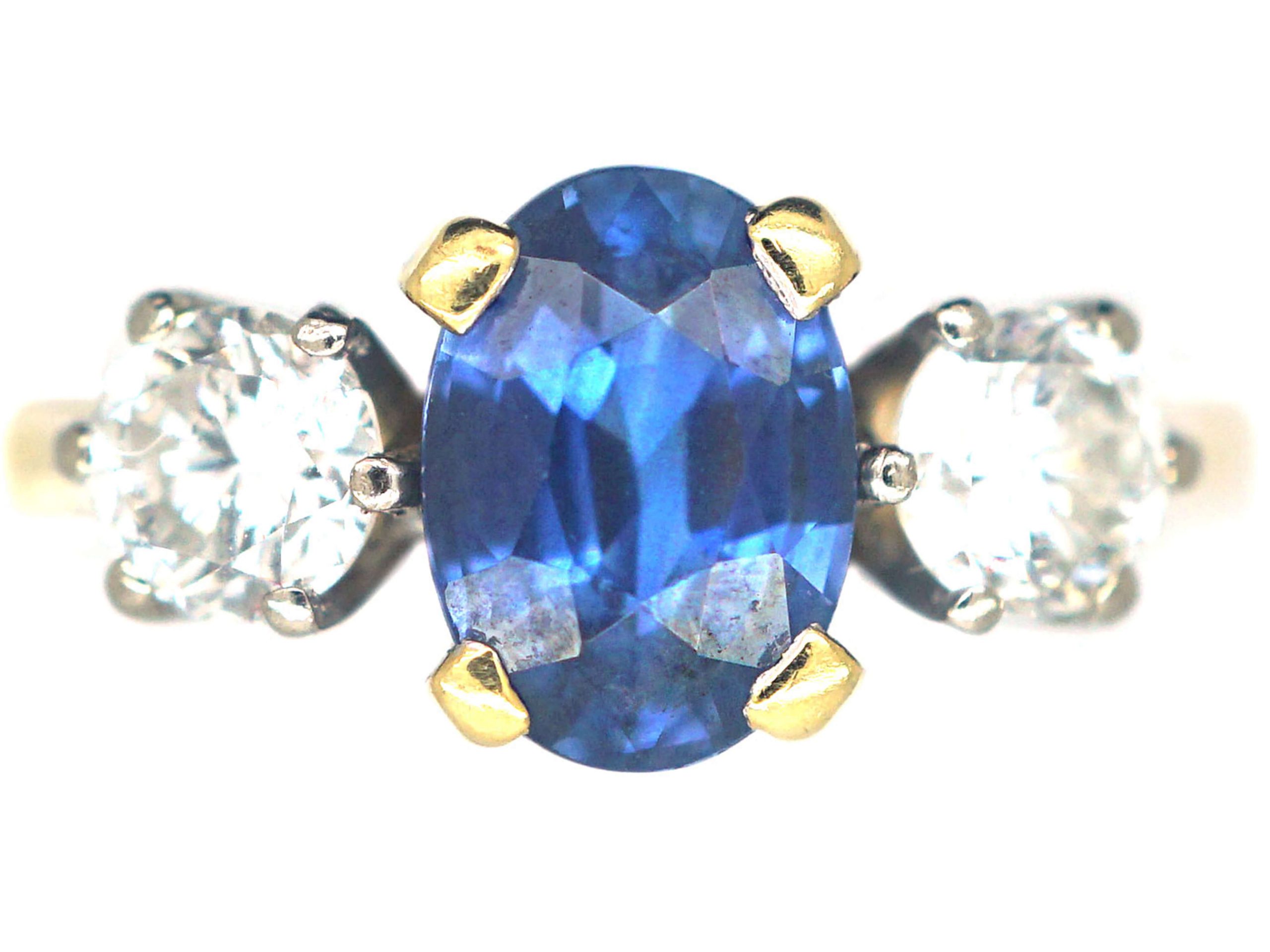 18ct Gold Sapphire & Diamond Three Stone Ring (410/O) | The Antique ...