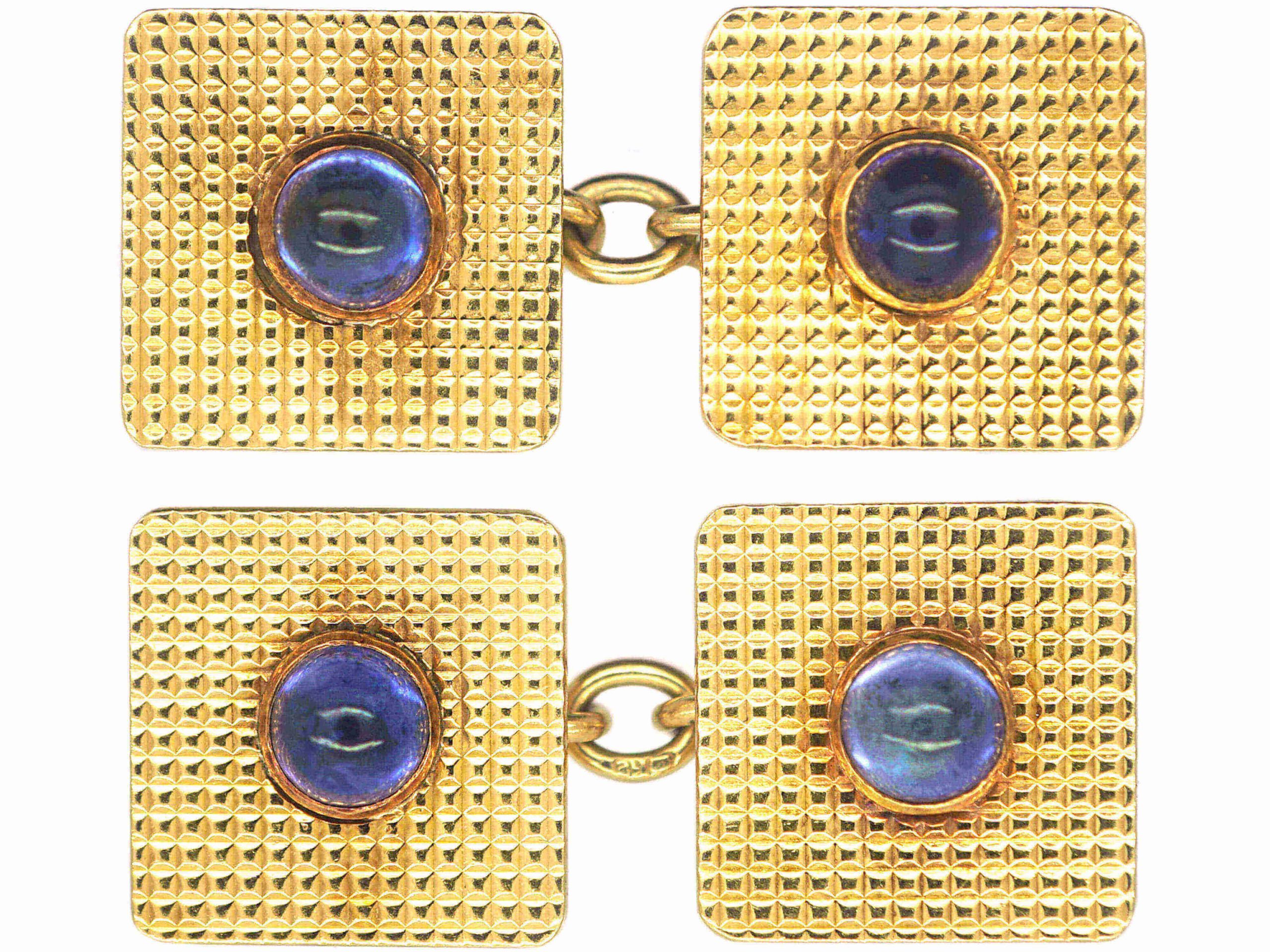 18ct Gold Square Cufflinks set with Cabochon Cut Sapphires (245R) | The ...