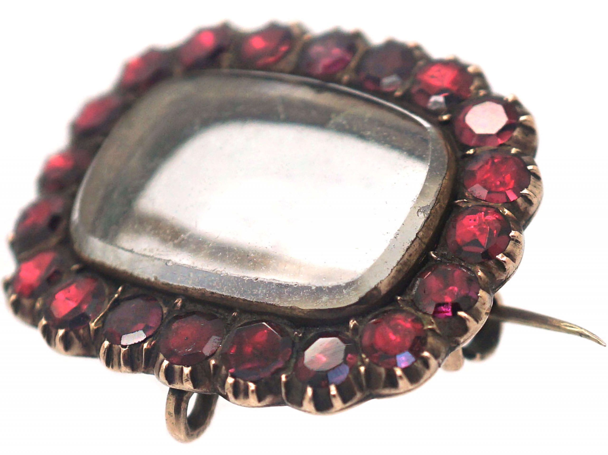 Georgian 9ct Gold & Flat Cut Garnet Brooch with Hinged Compartment ...