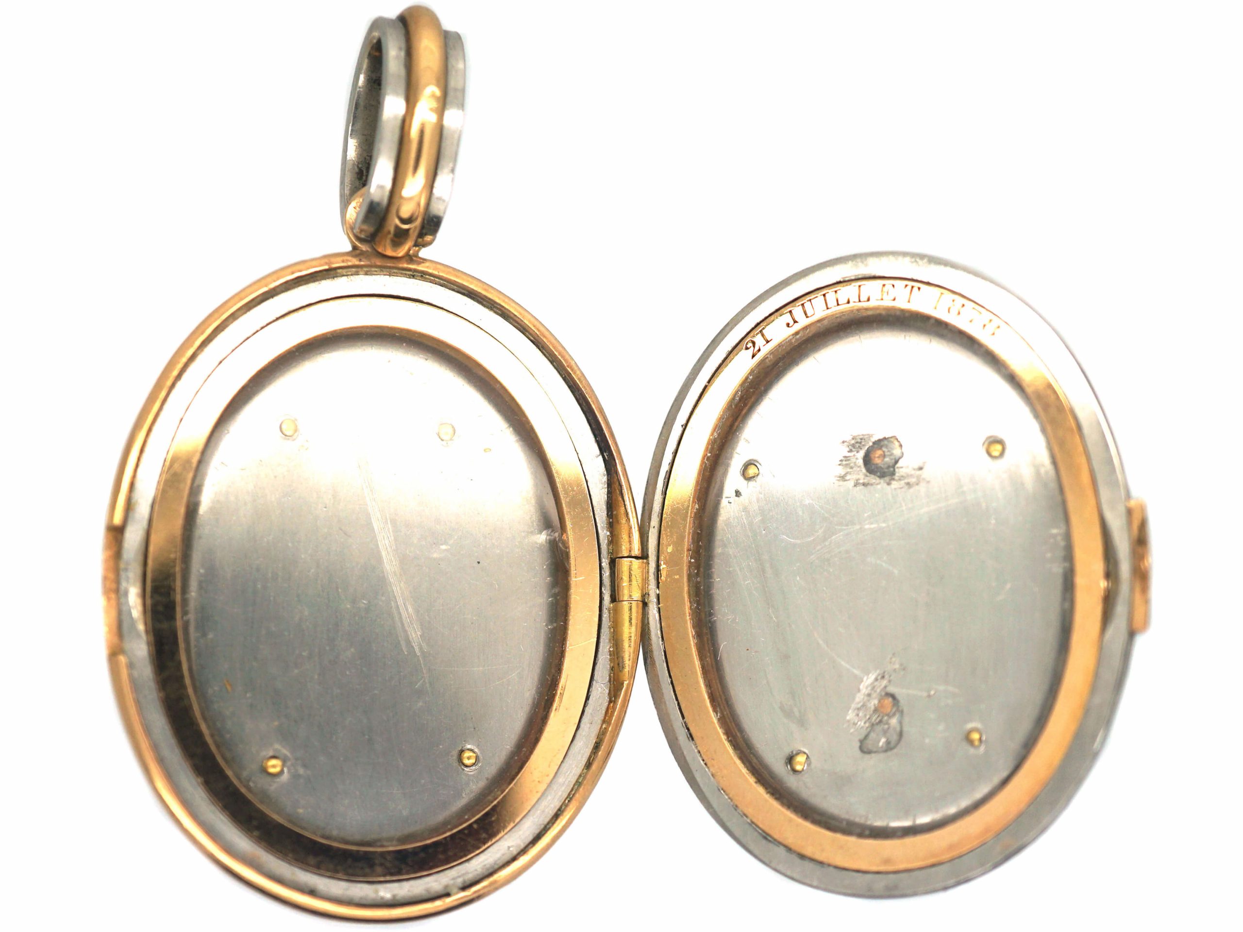 French 18ct Gold & Platinum Oval Shaped Locket set with Natural Split ...