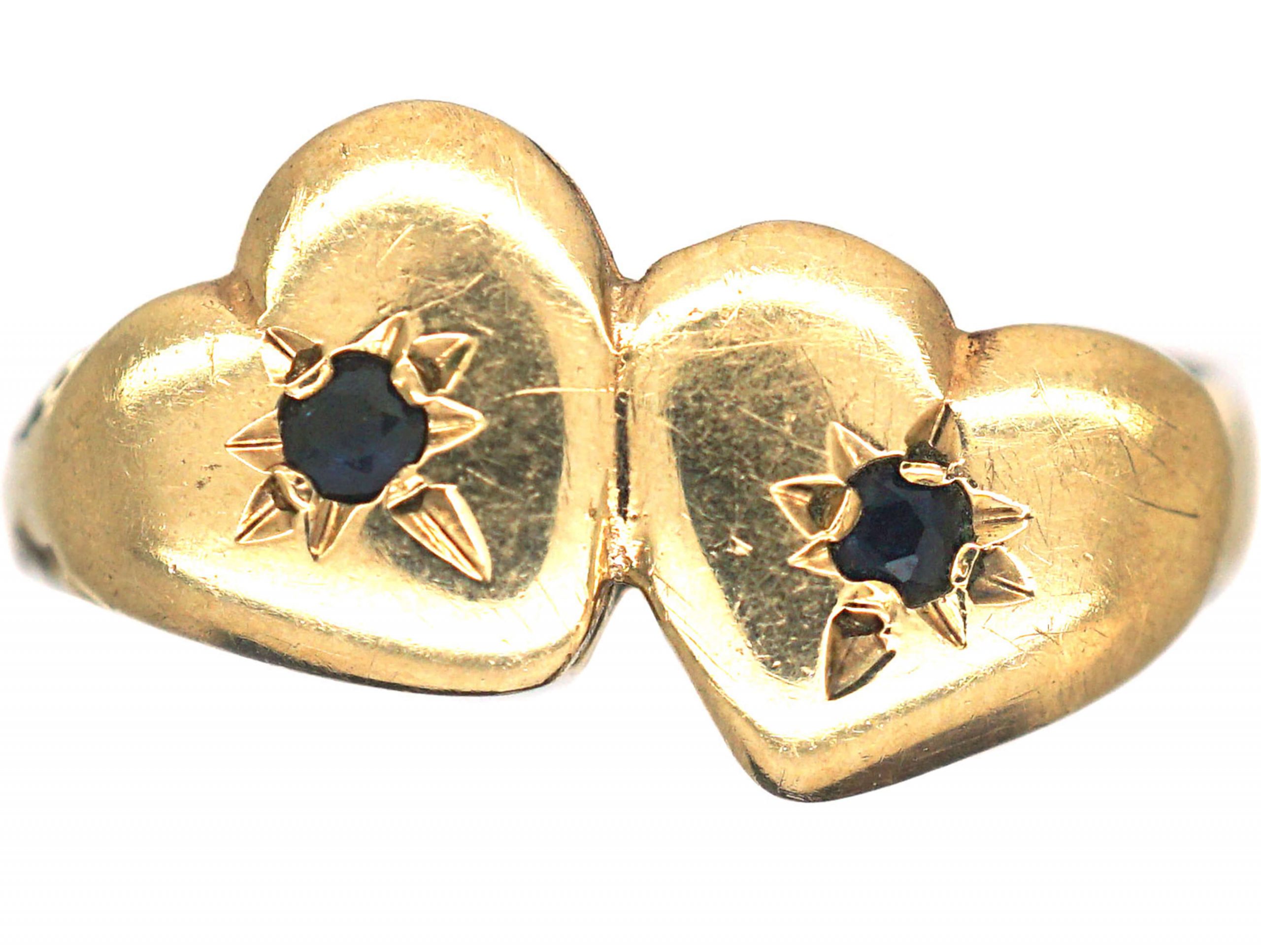 9ct Gold Double Heart Ring that Opens (342R) | The Antique Jewellery ...