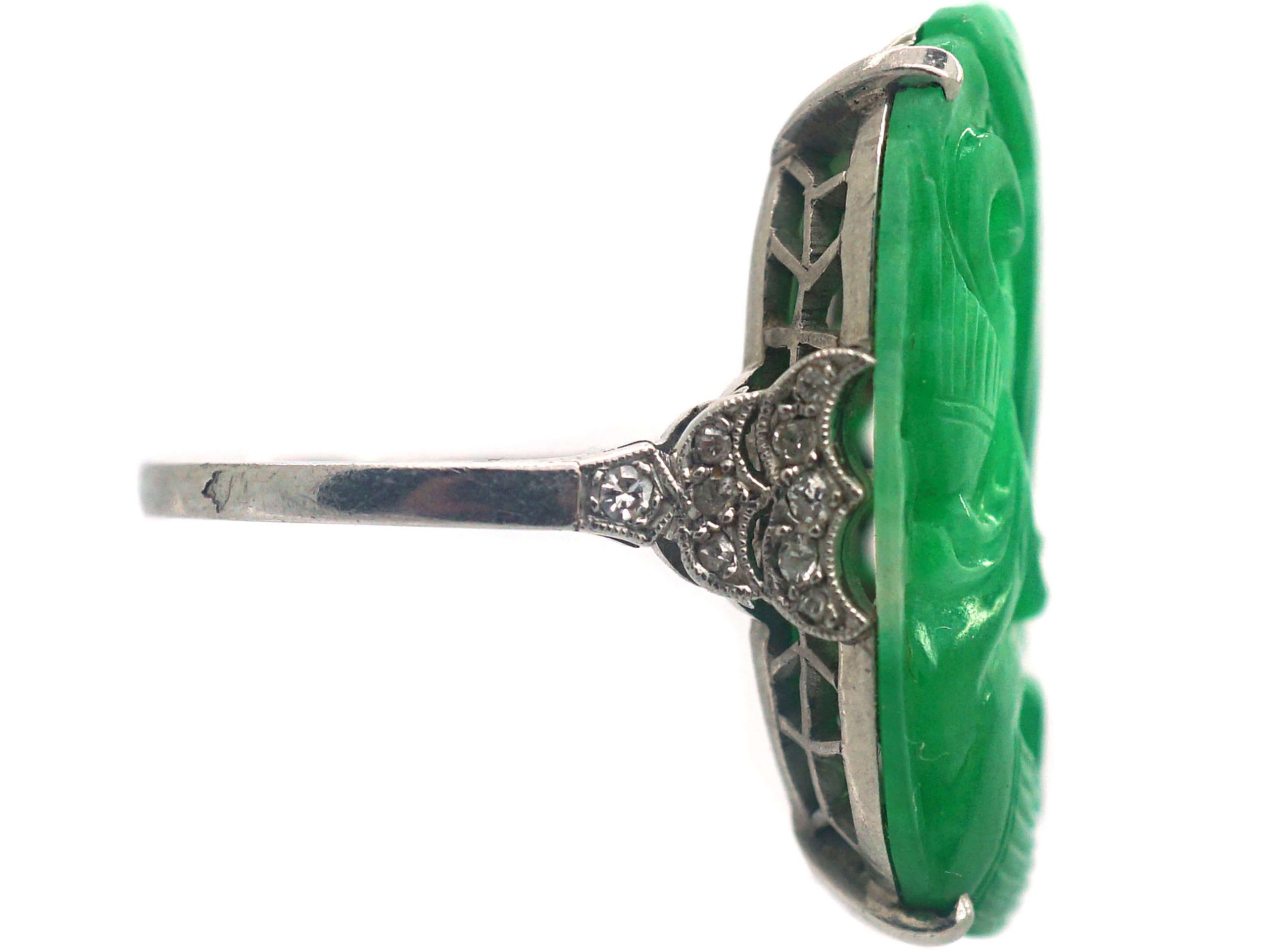 Art Deco French Platinum & Carved Jade Ring of a Peacock (258R) | The ...
