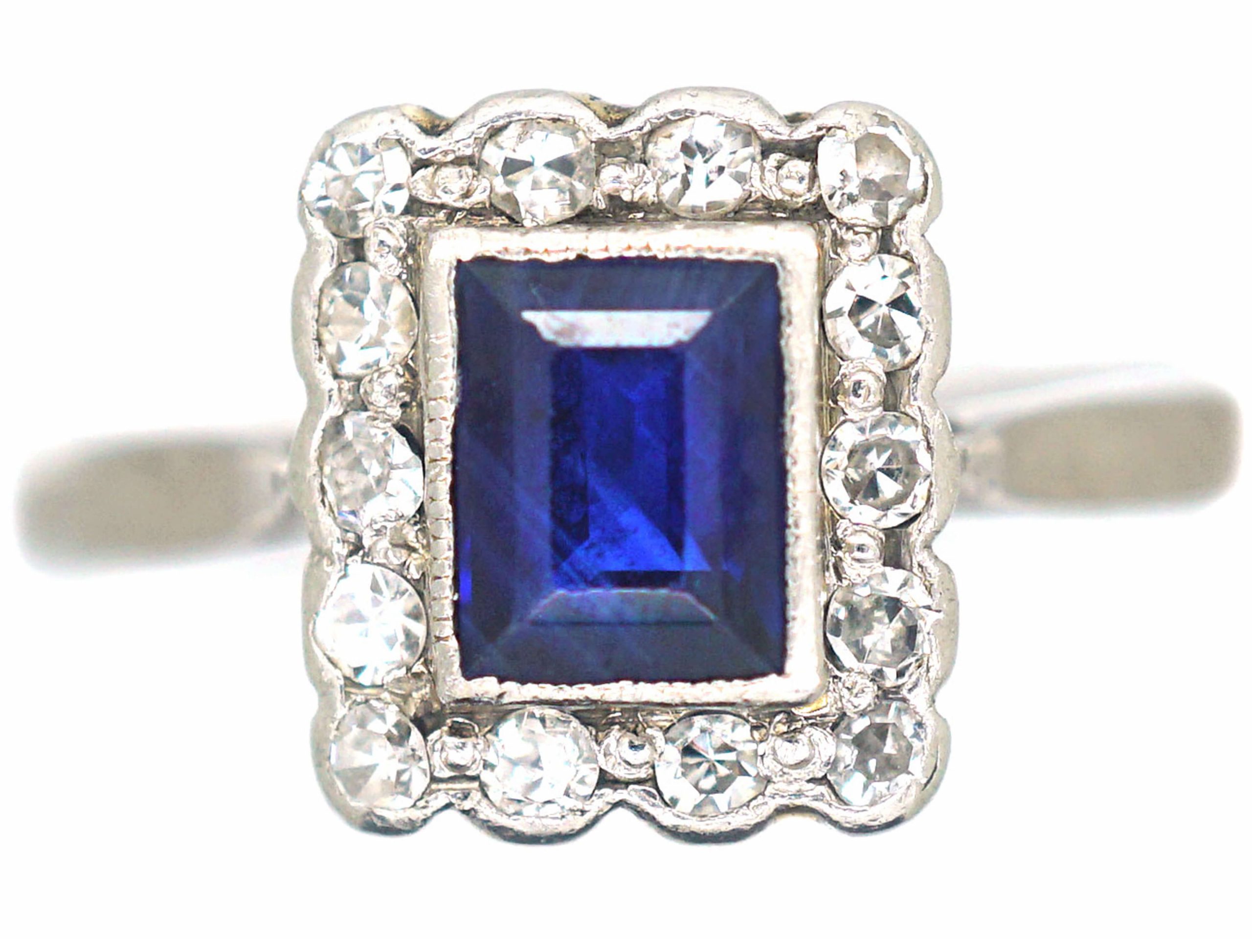 Art Deco 18ct White Gold & Platinum, Sapphire & Diamond Rectangular ...