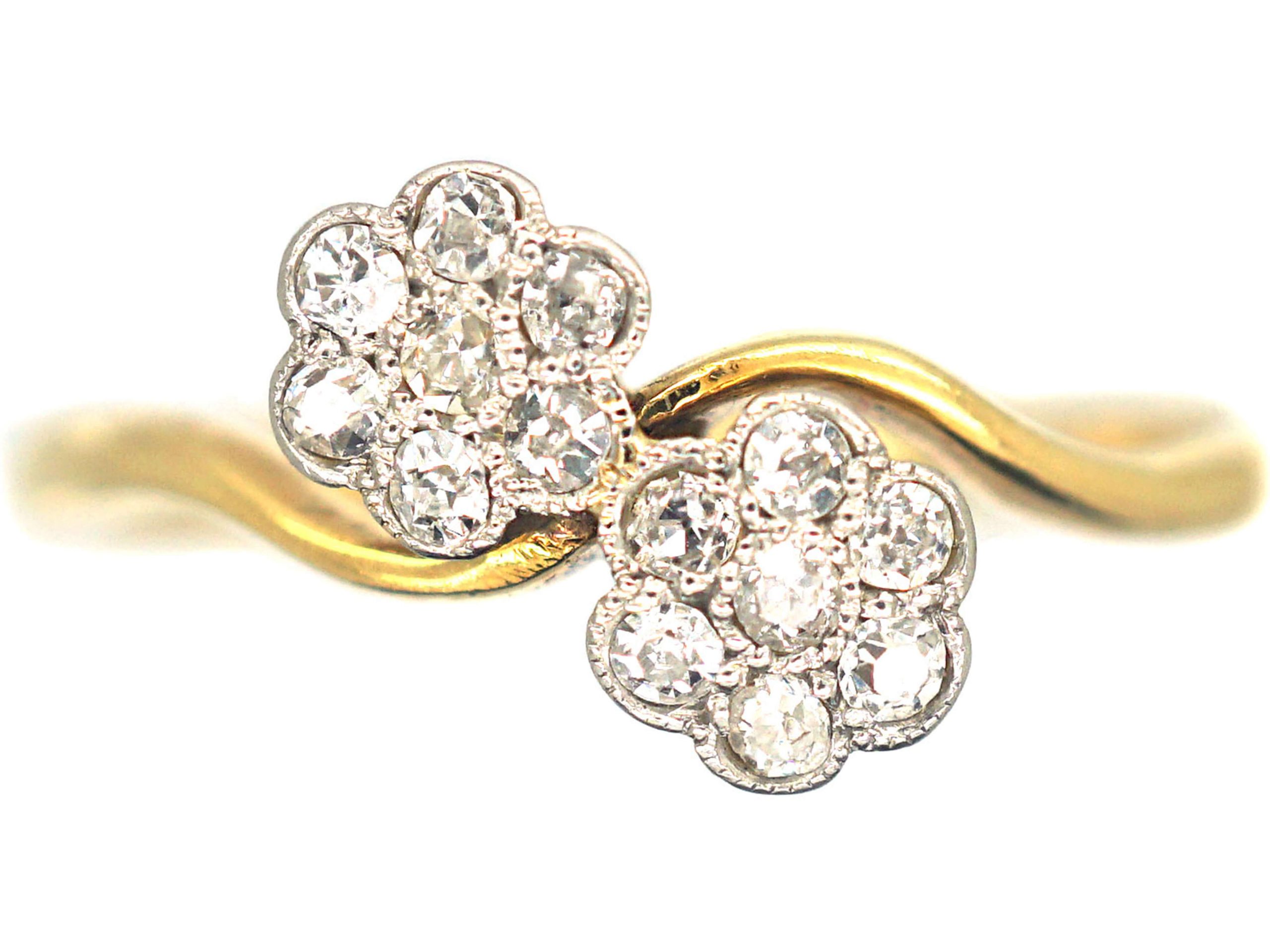 Edwardian 18ct Gold & Platinum, Double Cluster Ring set with Diamonds ...
