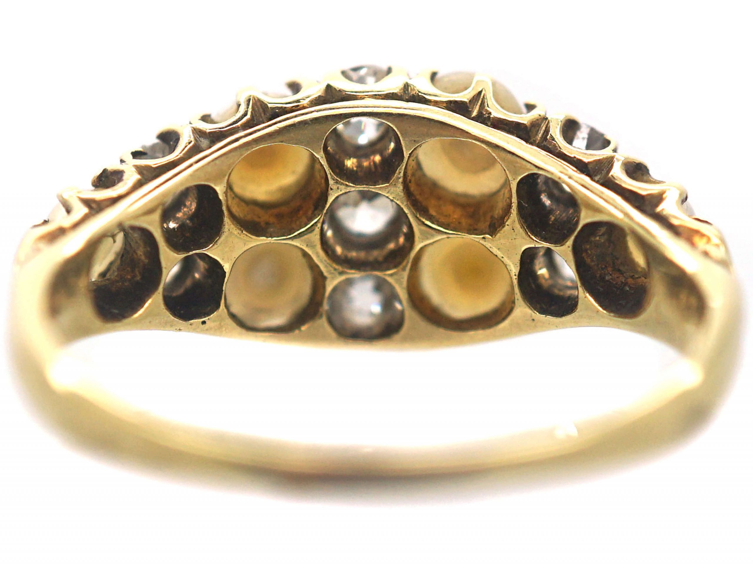 Victorian 18ct Gold Boat Shaped Ring set with Diamonds & Natural Split ...