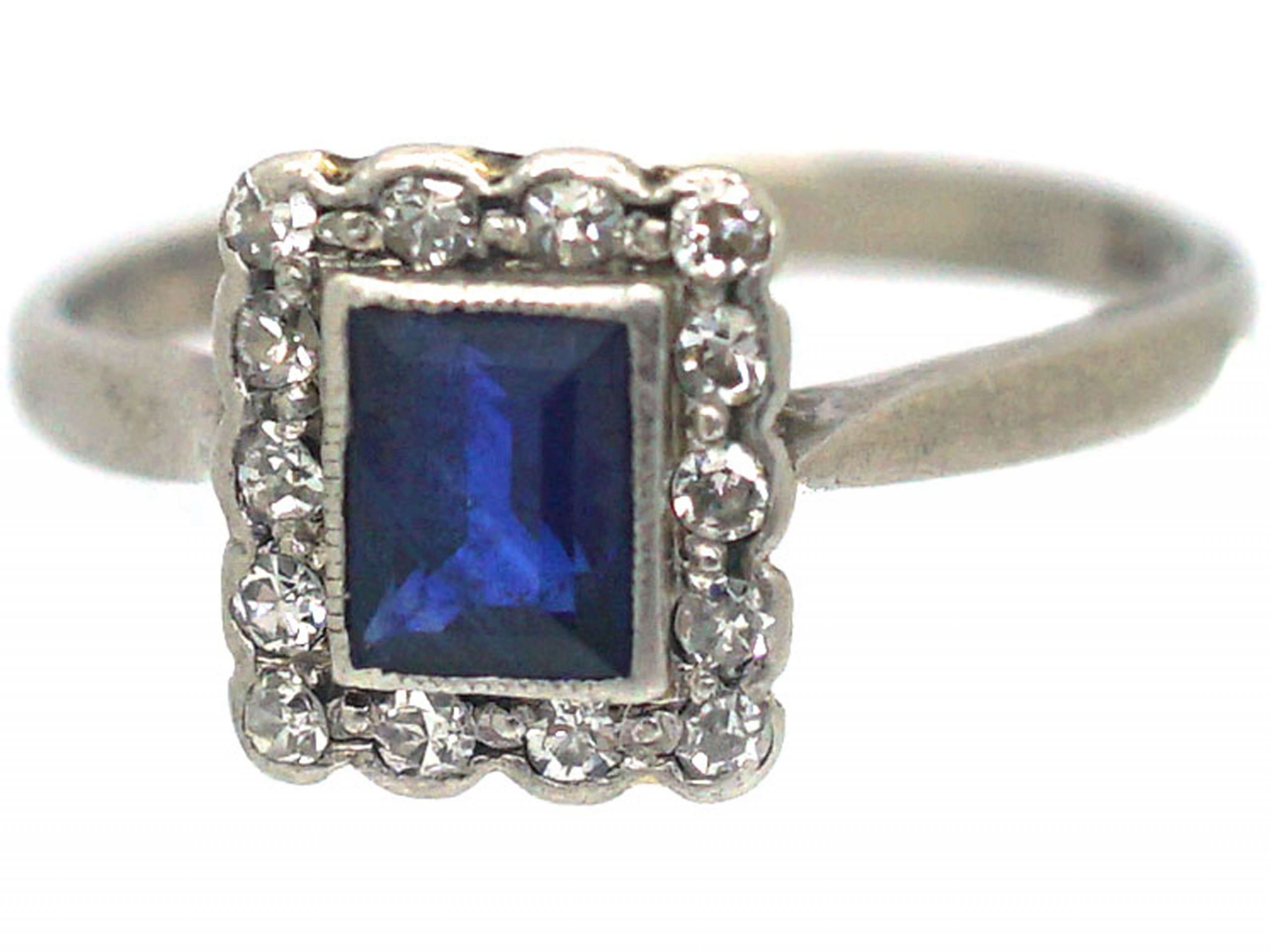 Art Deco 18ct White Gold & Platinum, Sapphire & Diamond Rectangular ...
