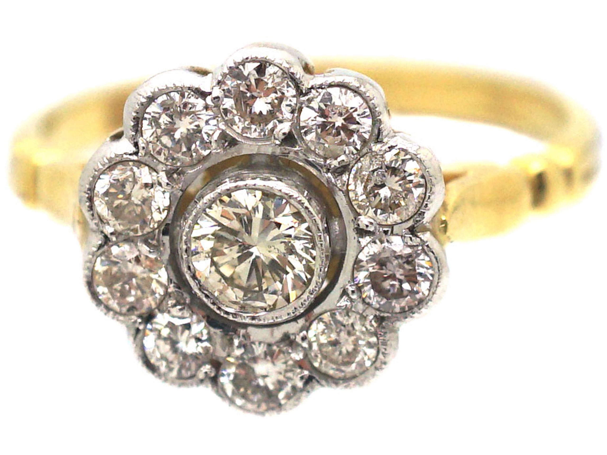 18ct Gold & Platinum, Diamond Daisy Cluster Ring (450R) | The Antique ...