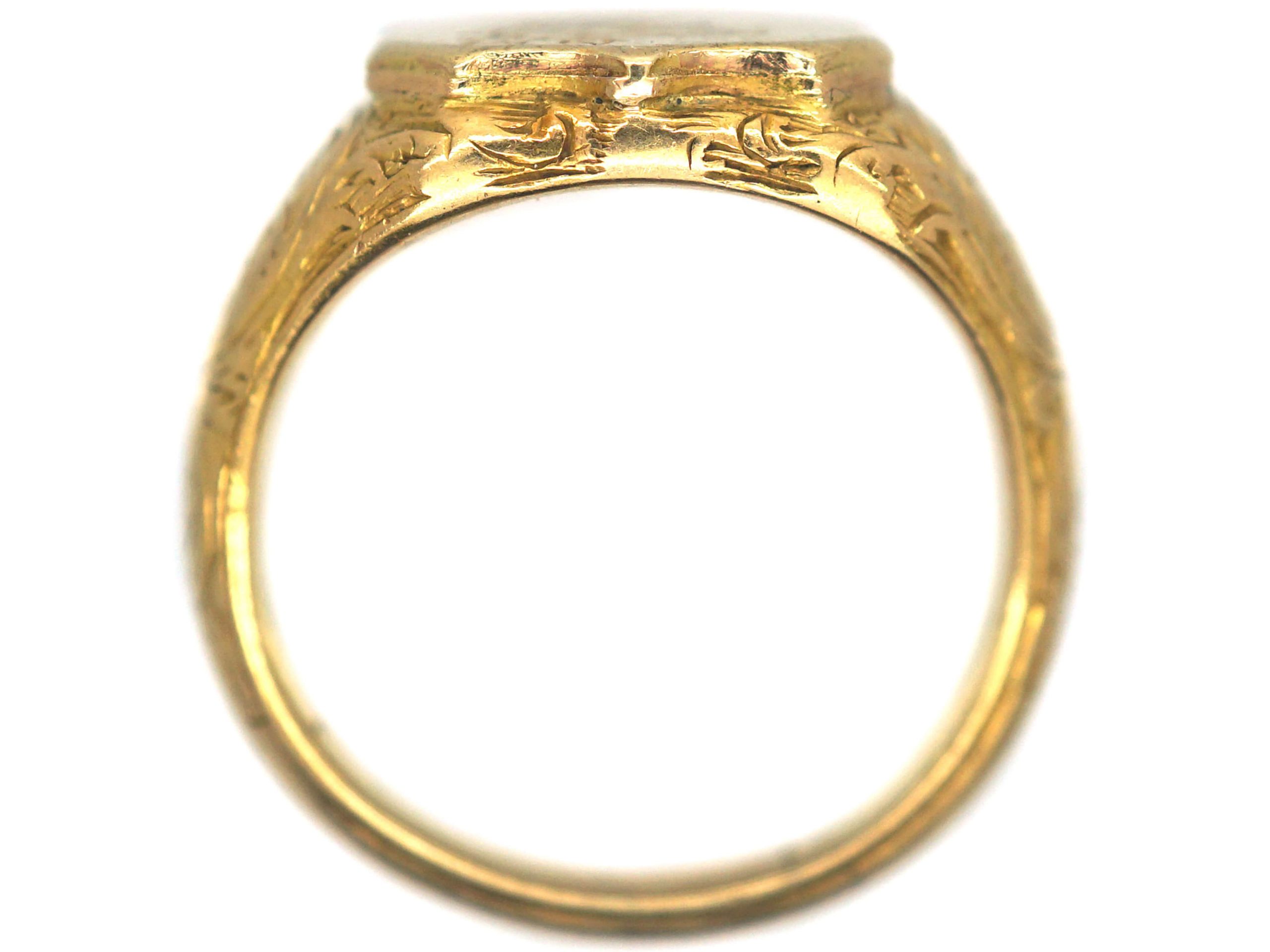 Victorian 18ct Gold Shield Shaped Signet Ring with Engraving of a ...
