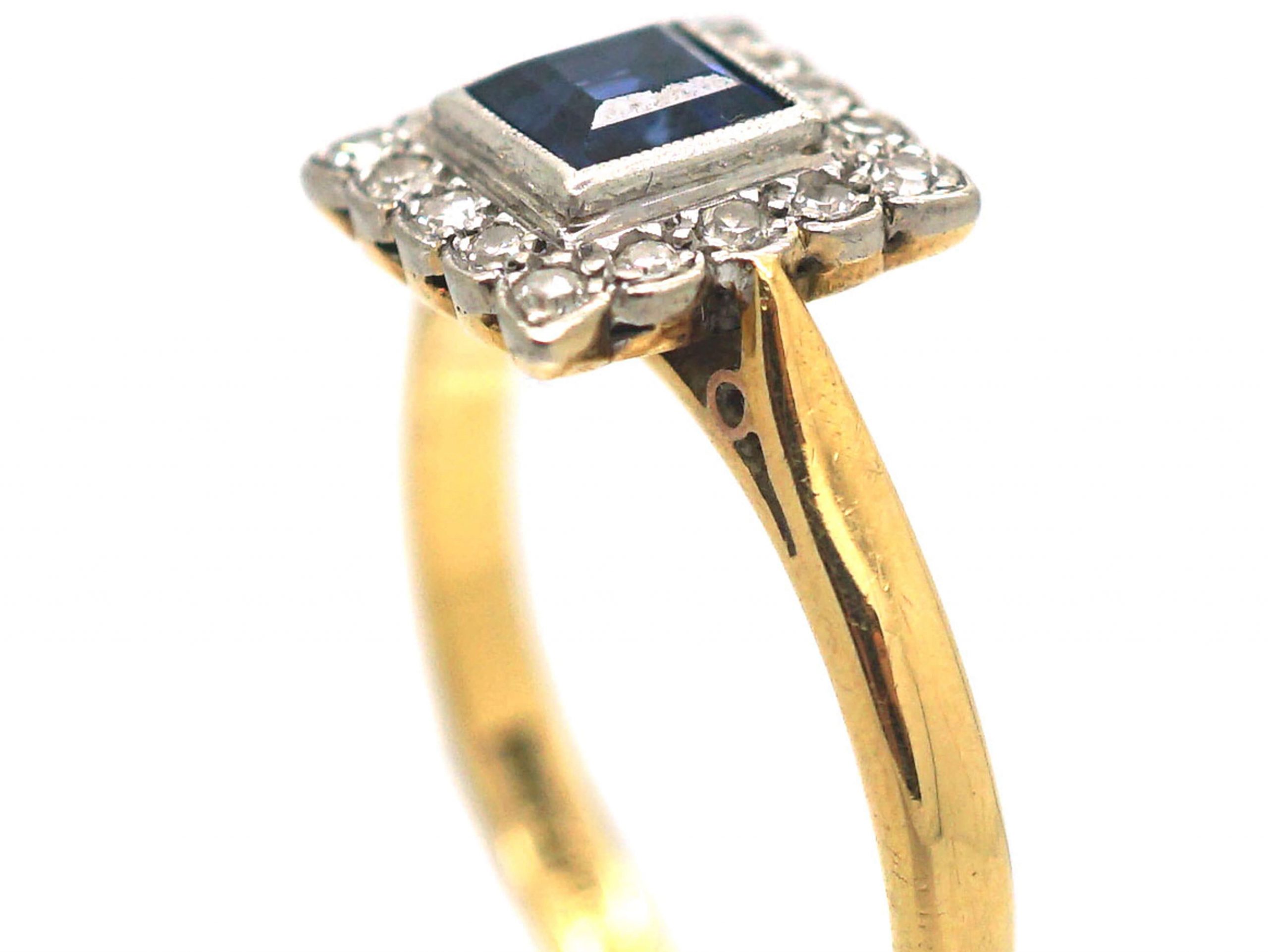 Art Deco 18ct Gold & Platinum, Sapphire & Diamond Square Shaped Ring ...