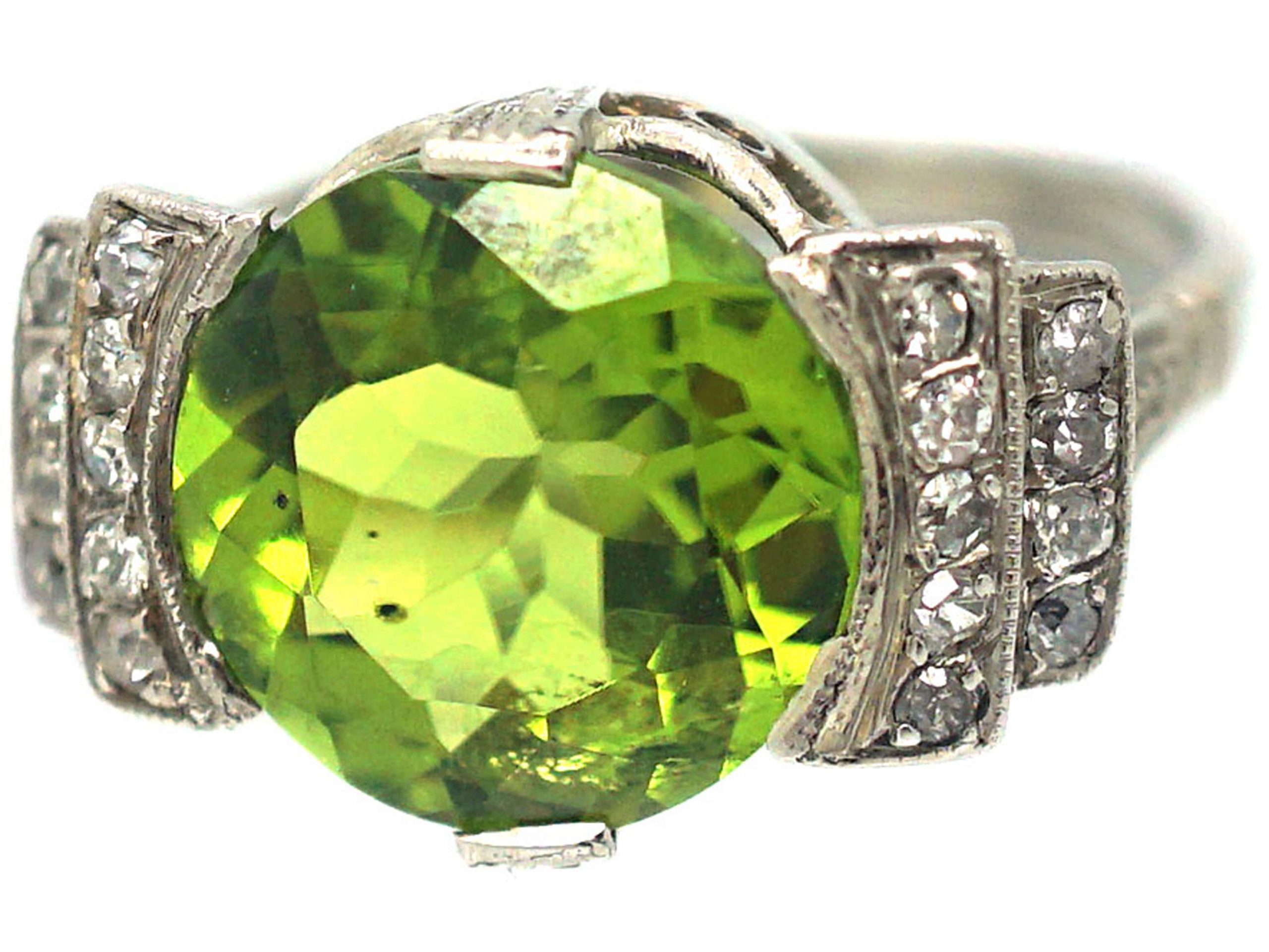 French Art Deco Platinum, Peridot & Diamond Ring (433R) | The Antique ...