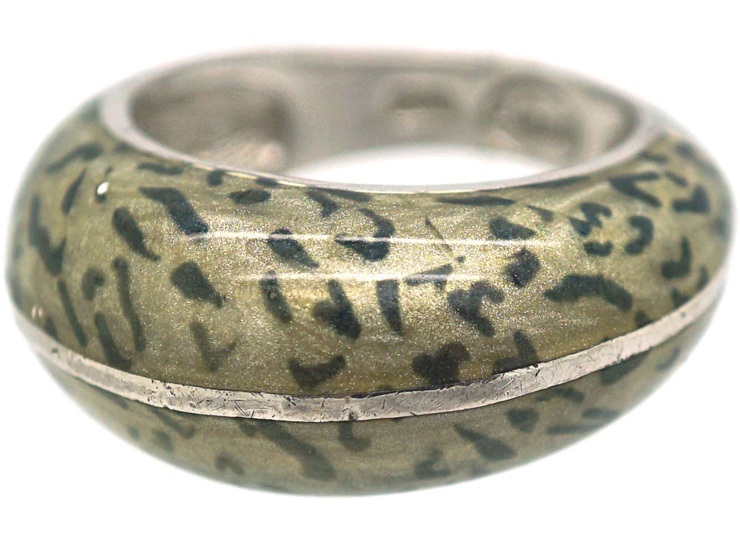 Silver & Leopard Print Enamel Ring (259Z) | The Antique Jewellery Company