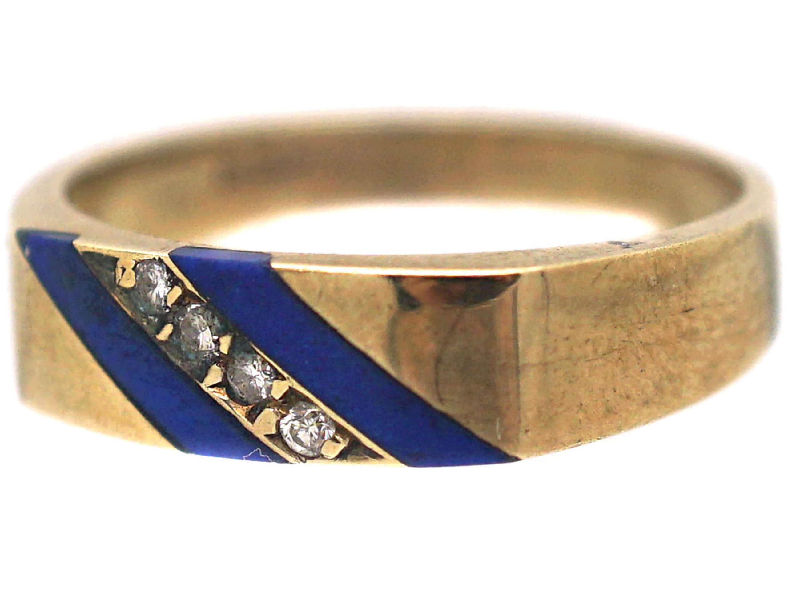9ct Gold Stripy Blue Enamel & Diamond Ring (523R) | The Antique ...