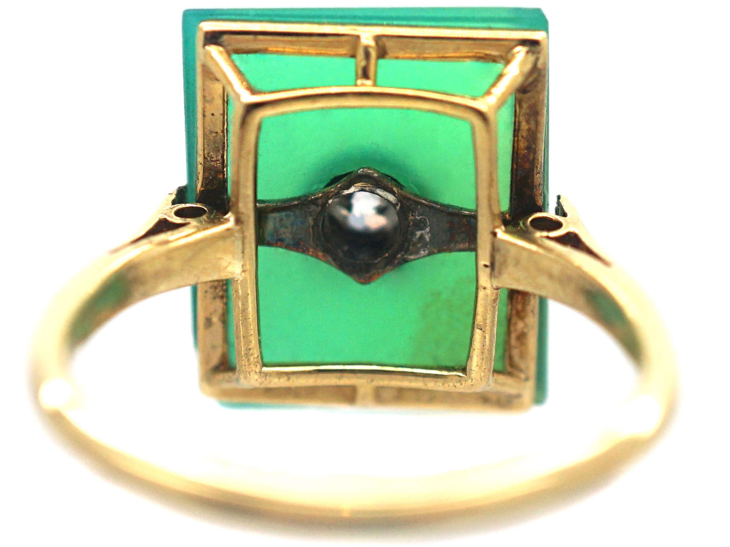 Art Deco Green Chalcedony & Diamond Rectangular Ring (424R) | The ...