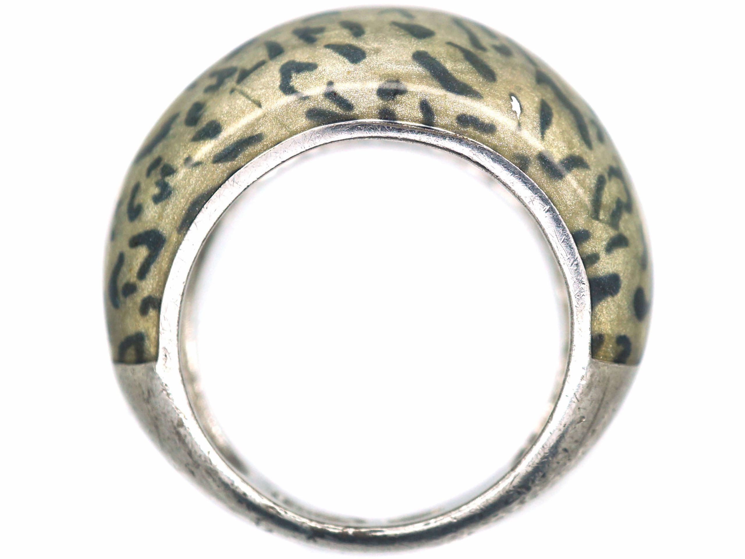 Silver & Leopard Print Enamel Ring (259Z) | The Antique Jewellery Company