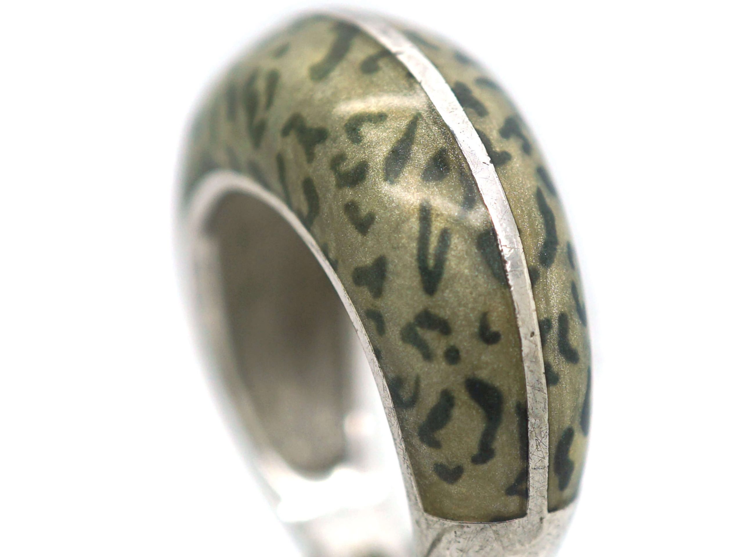 Silver & Leopard Print Enamel Ring (259Z) | The Antique Jewellery Company