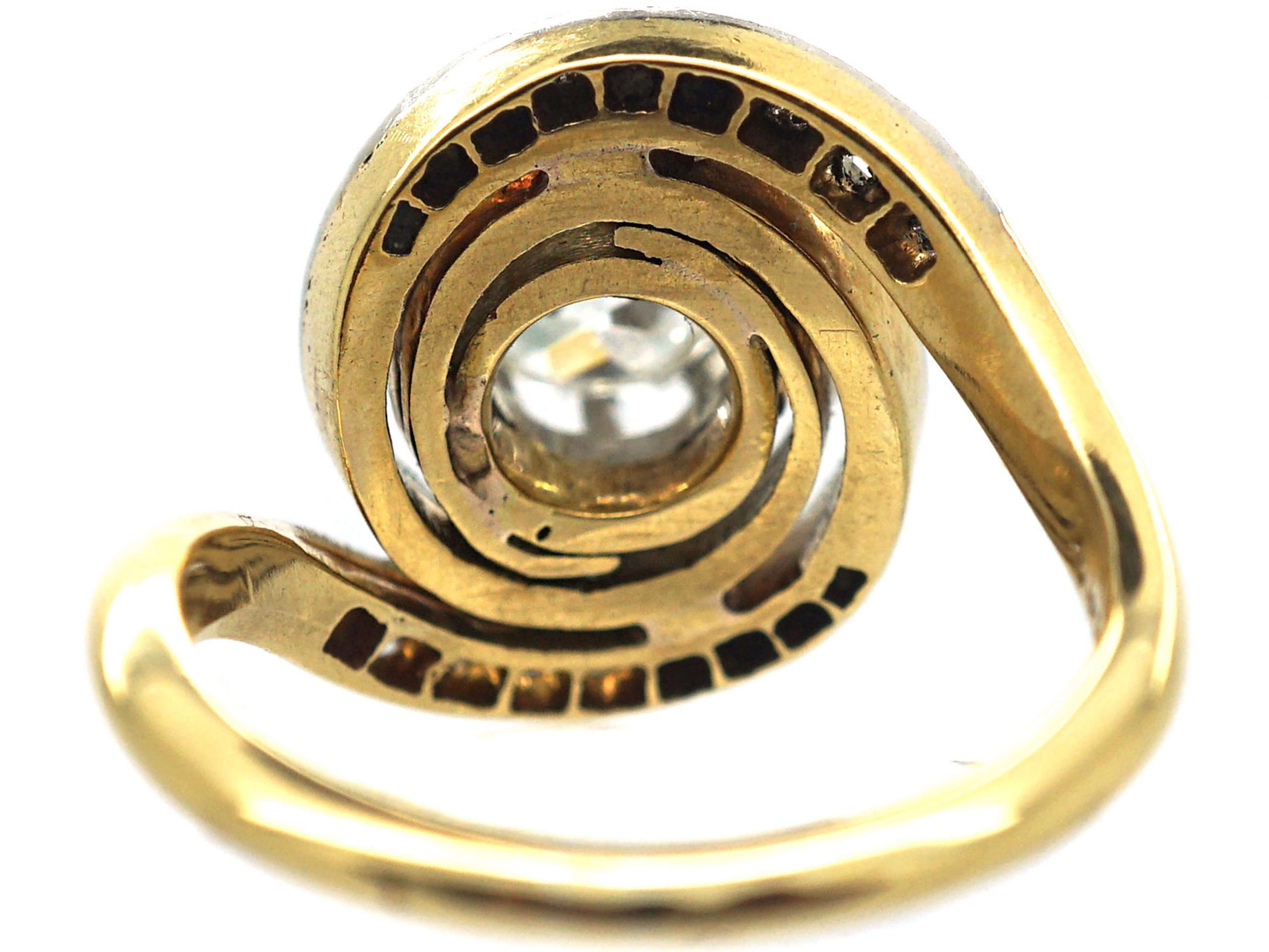 French Art Nouveau 18ct Gold & Platinum, Catherine Wheel Design Diamond ...