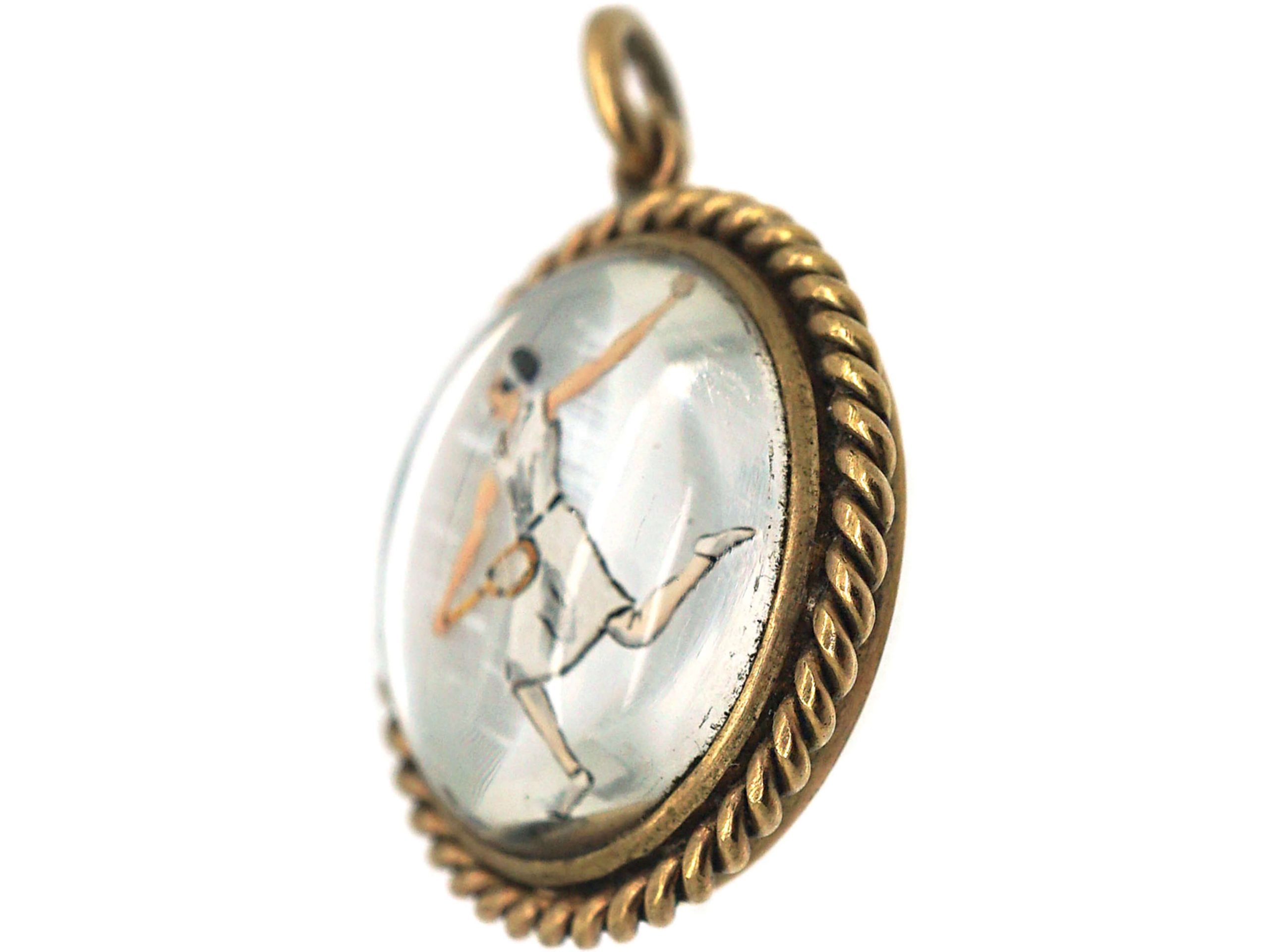Art Deco 18ct Gold, Reverse Intaglio Rock Crystal Pendant of a Champion ...