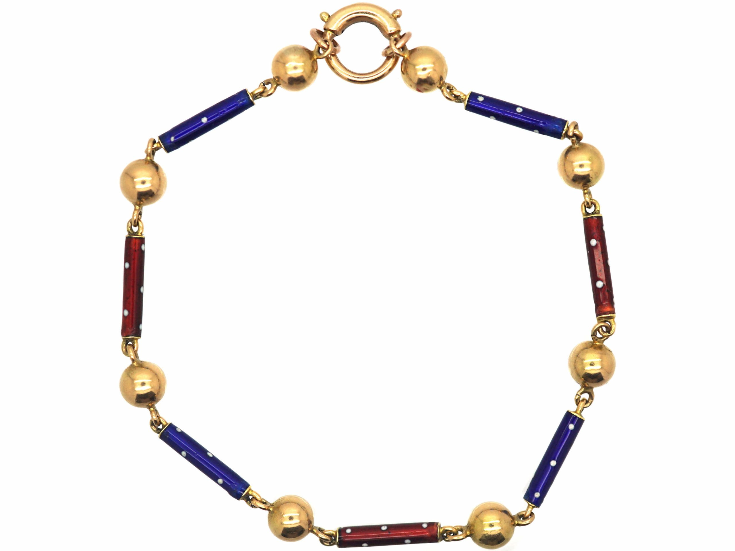 Victorian 15ct Gold, Blue, White & Red Jubilee Enamel Baton Bracelet ...