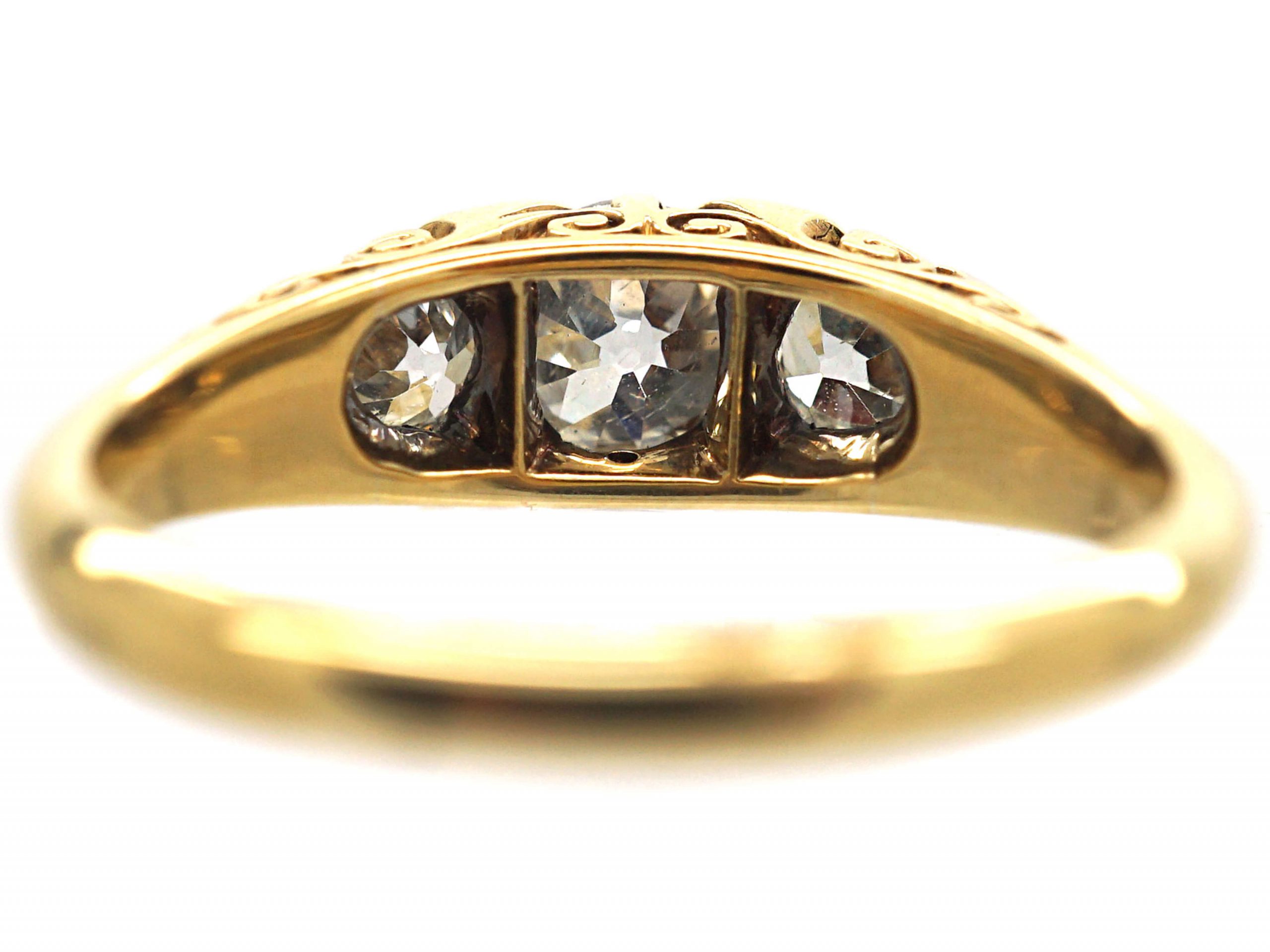 Victorian 18ct Gold, Three Stone Diamond Carved Half Hoop Ring (682R ...