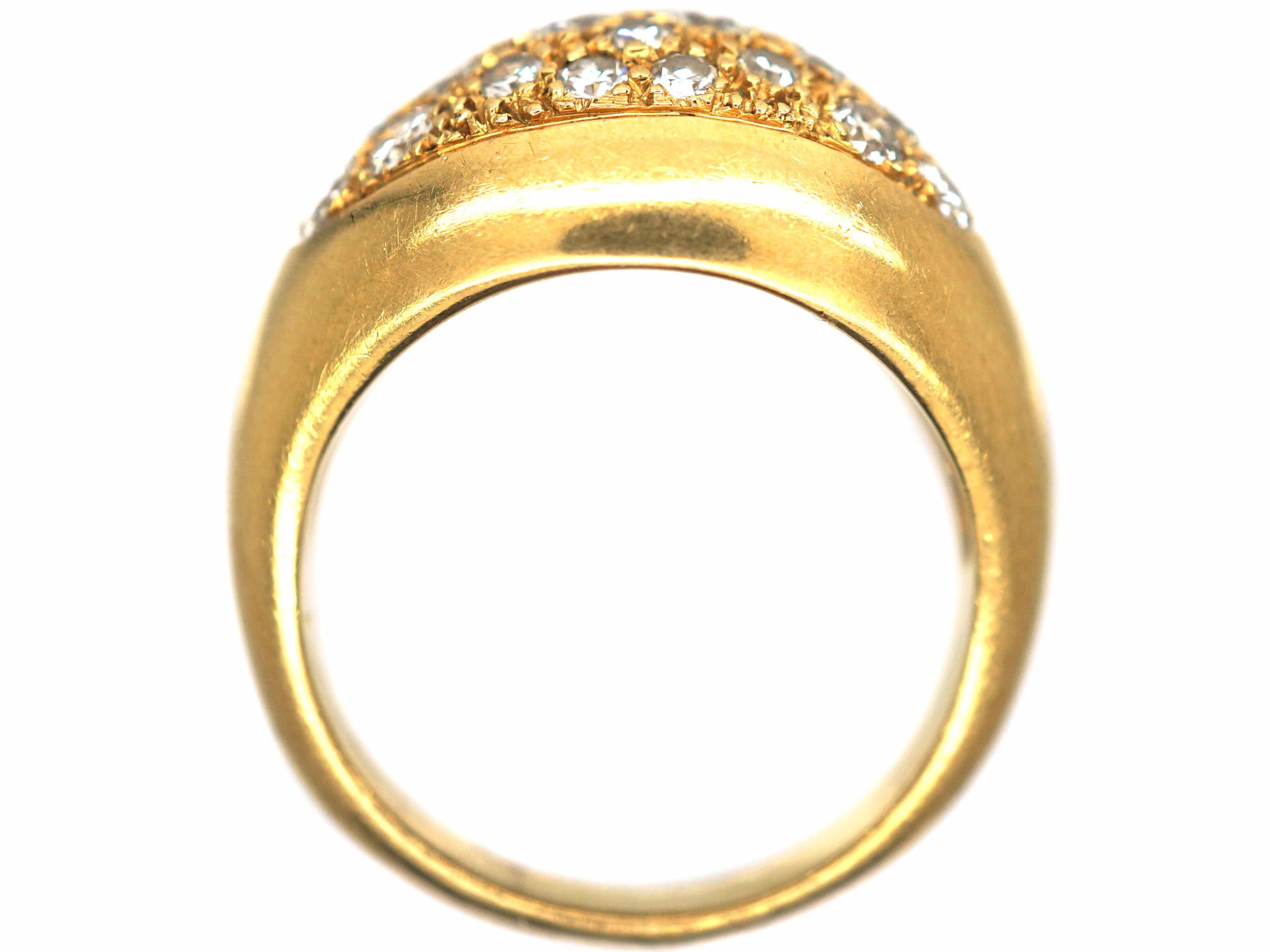 French 18ct Gold Bombe Ring with Pave Set Diamonds (622R) | The Antique ...
