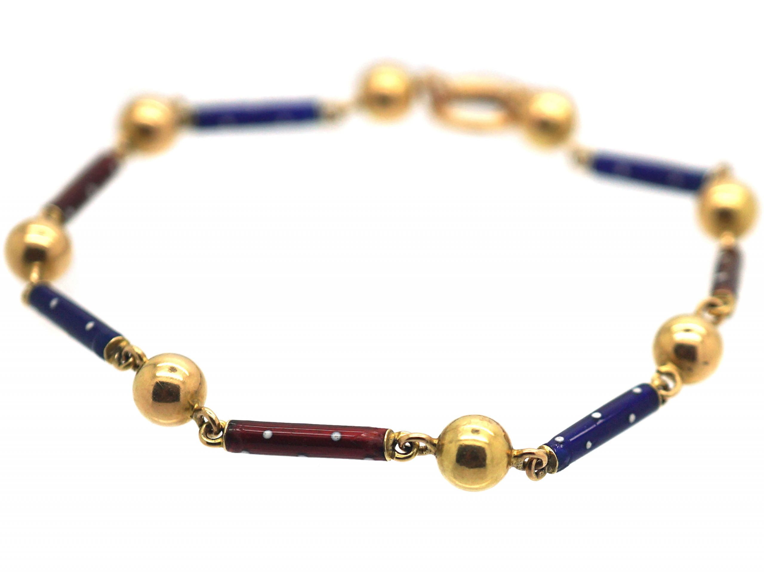 Victorian 15ct Gold, Blue, White & Red Jubilee Enamel Baton Bracelet ...