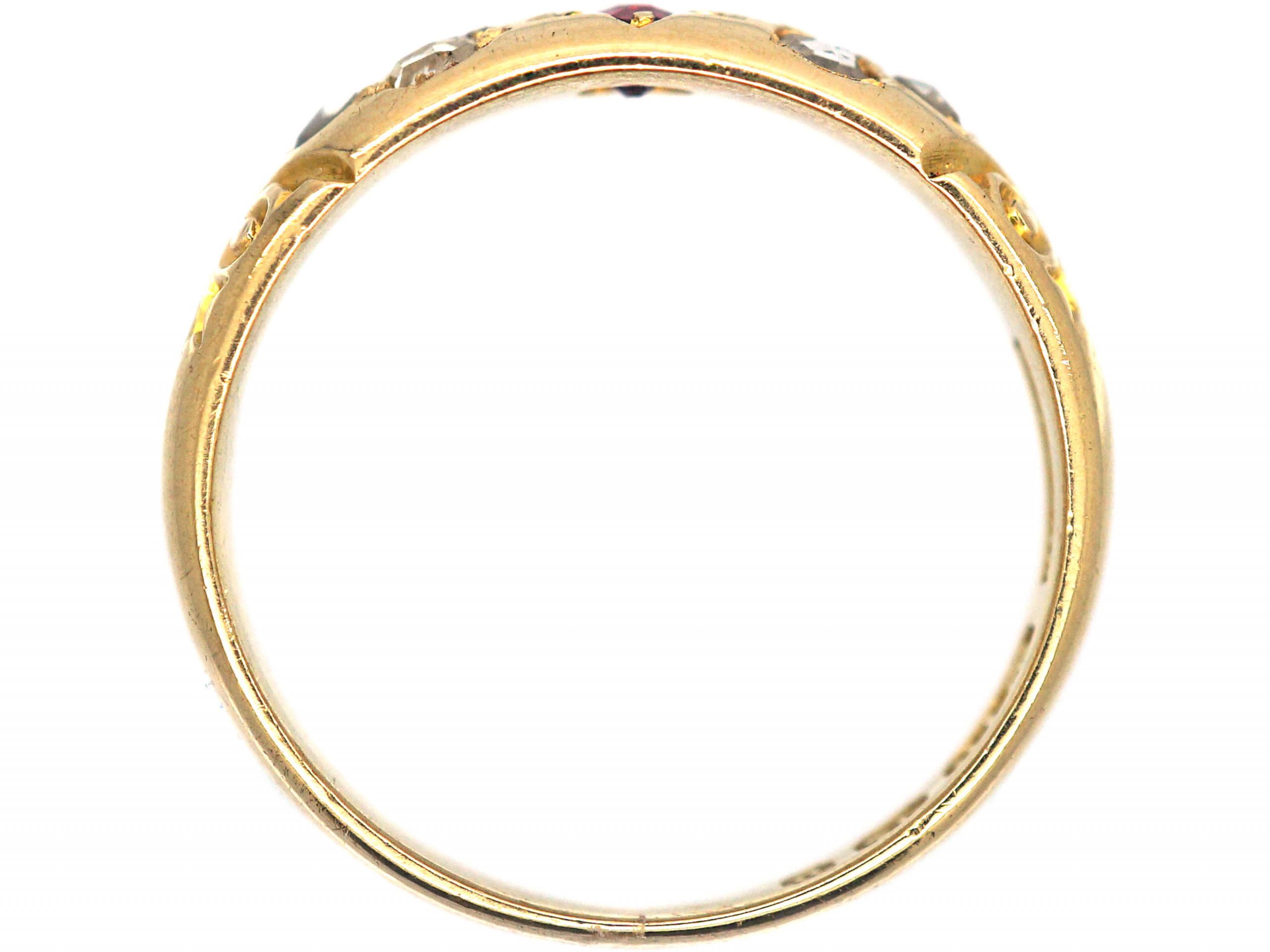 Victorian 18ct Gold, Ruby & Rose Diamond Gypsy Ring with Ornate ...