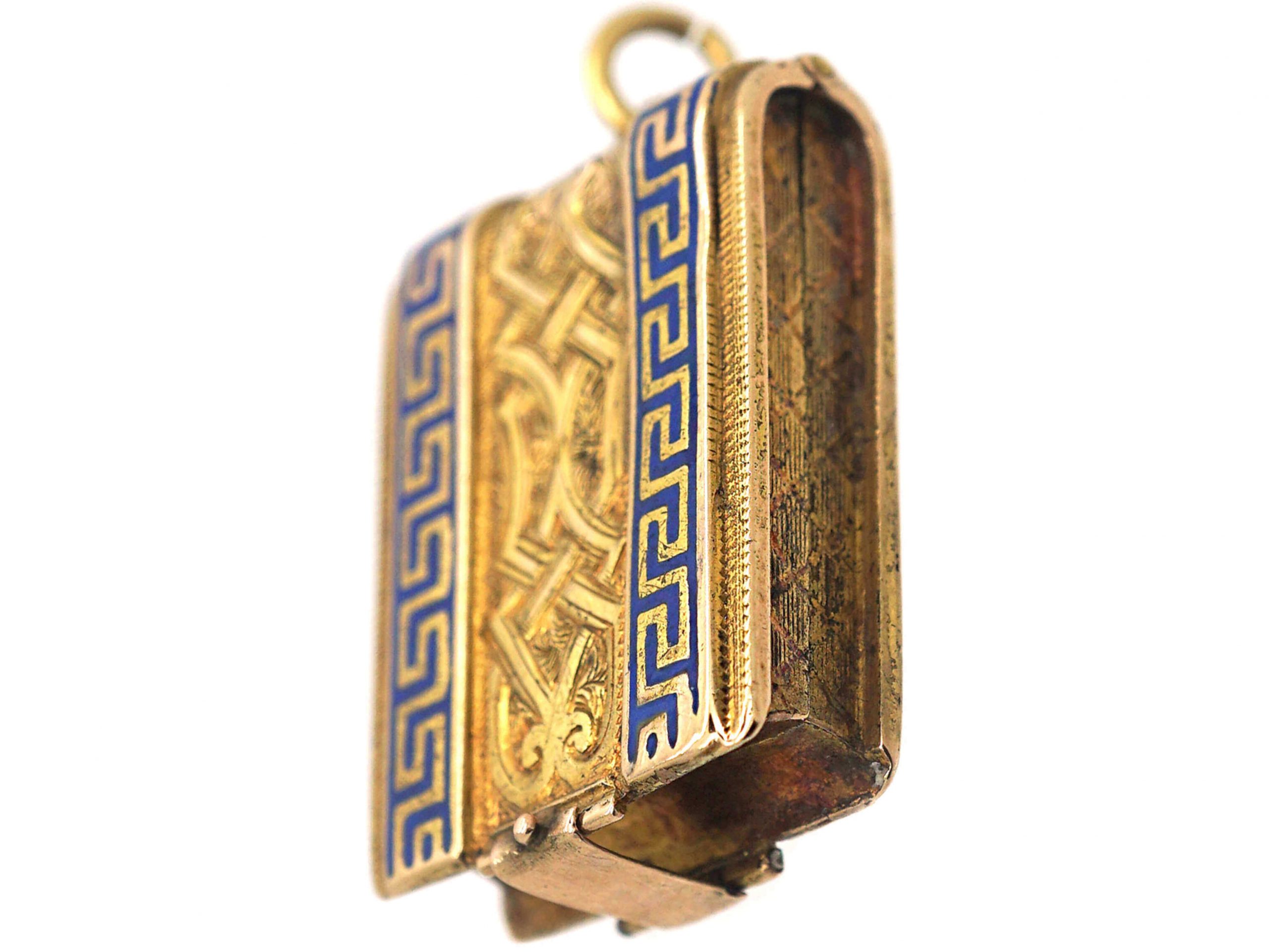 Victorian 18ct Gold & Blue Enamel Rectangular Book Locket with Four ...