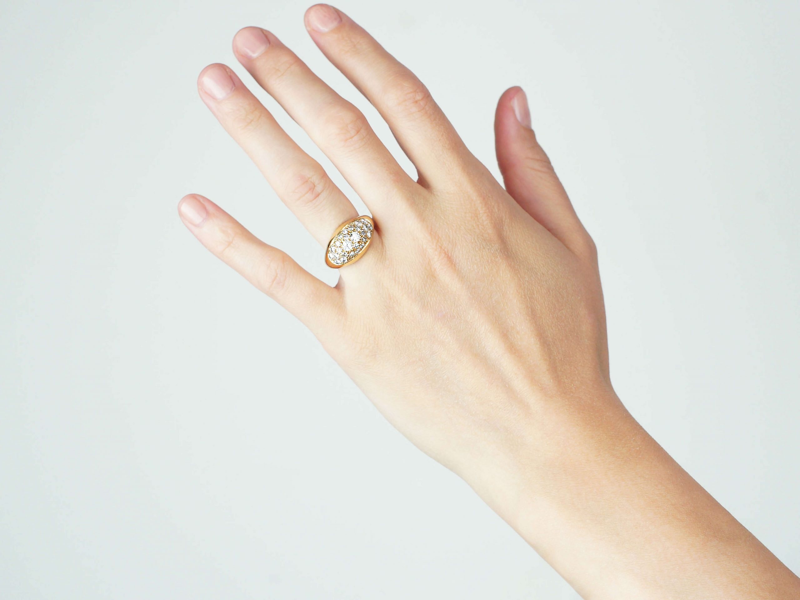 French 18ct Gold Bombe Ring with Pave Set Diamonds (622R) | The Antique ...