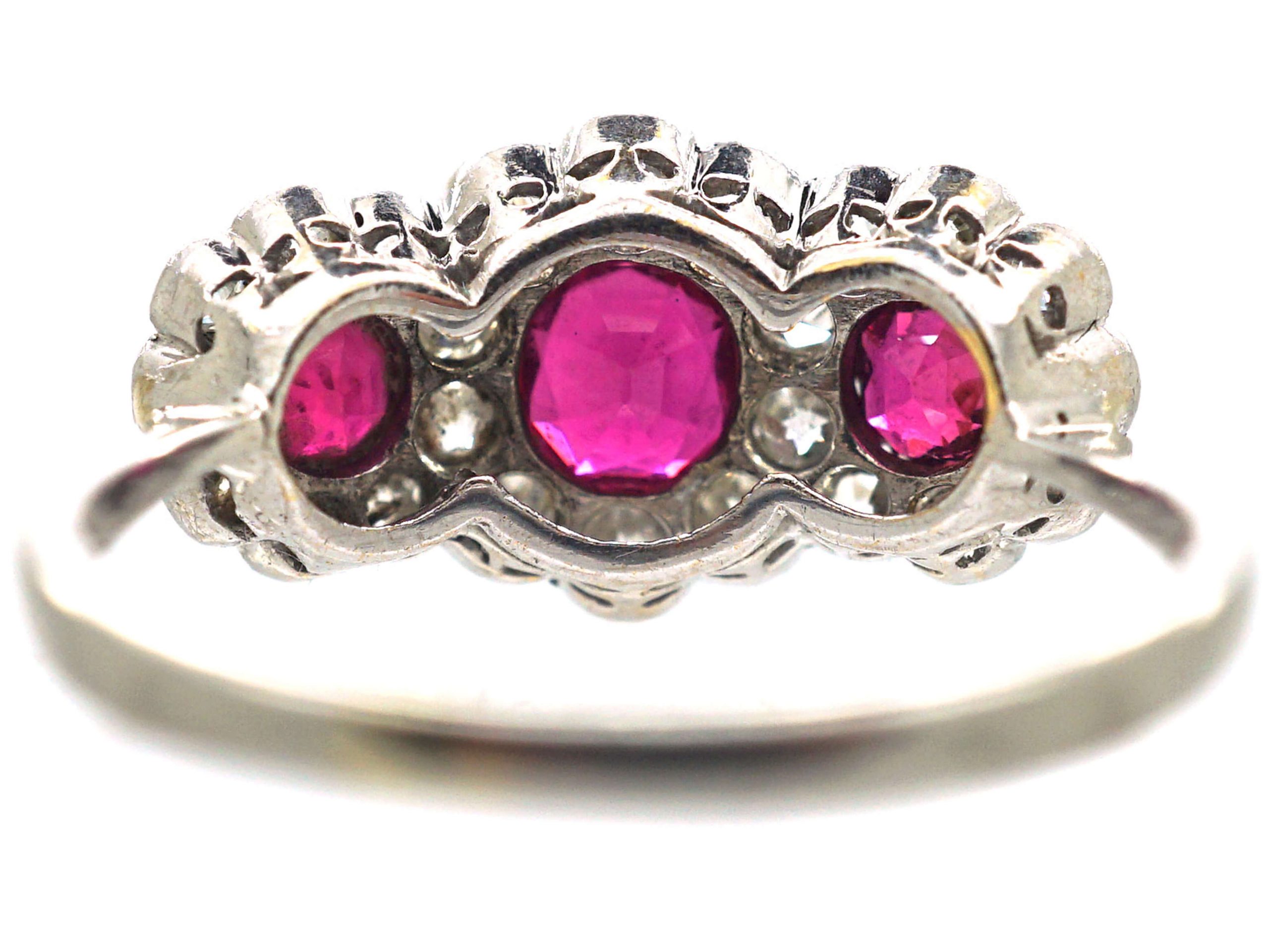 Edwardian 18ct White Gold, Three Stone Ruby & Diamond Triple Cluster ...