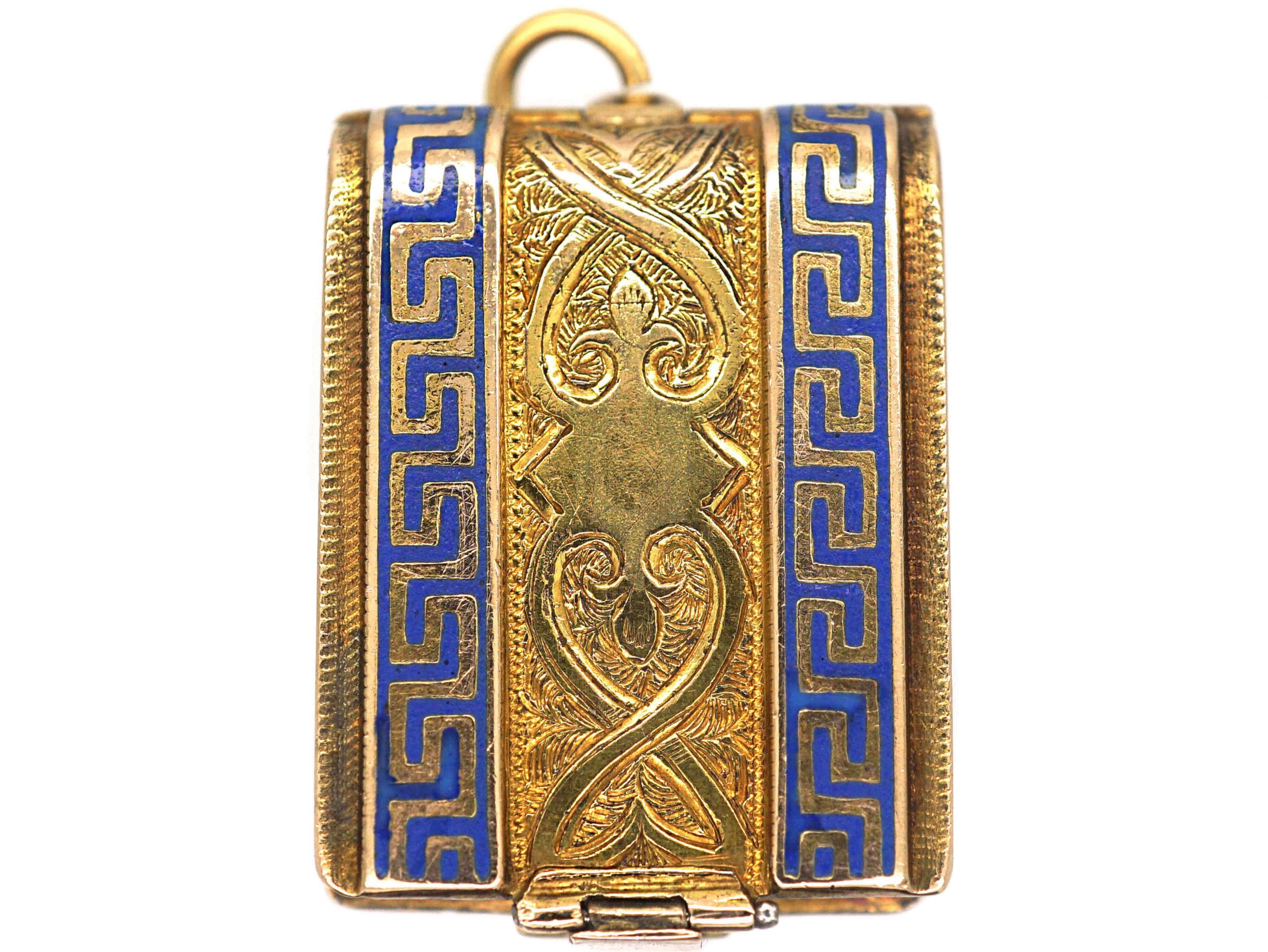 Victorian 18ct Gold & Blue Enamel Rectangular Book Locket with Four ...