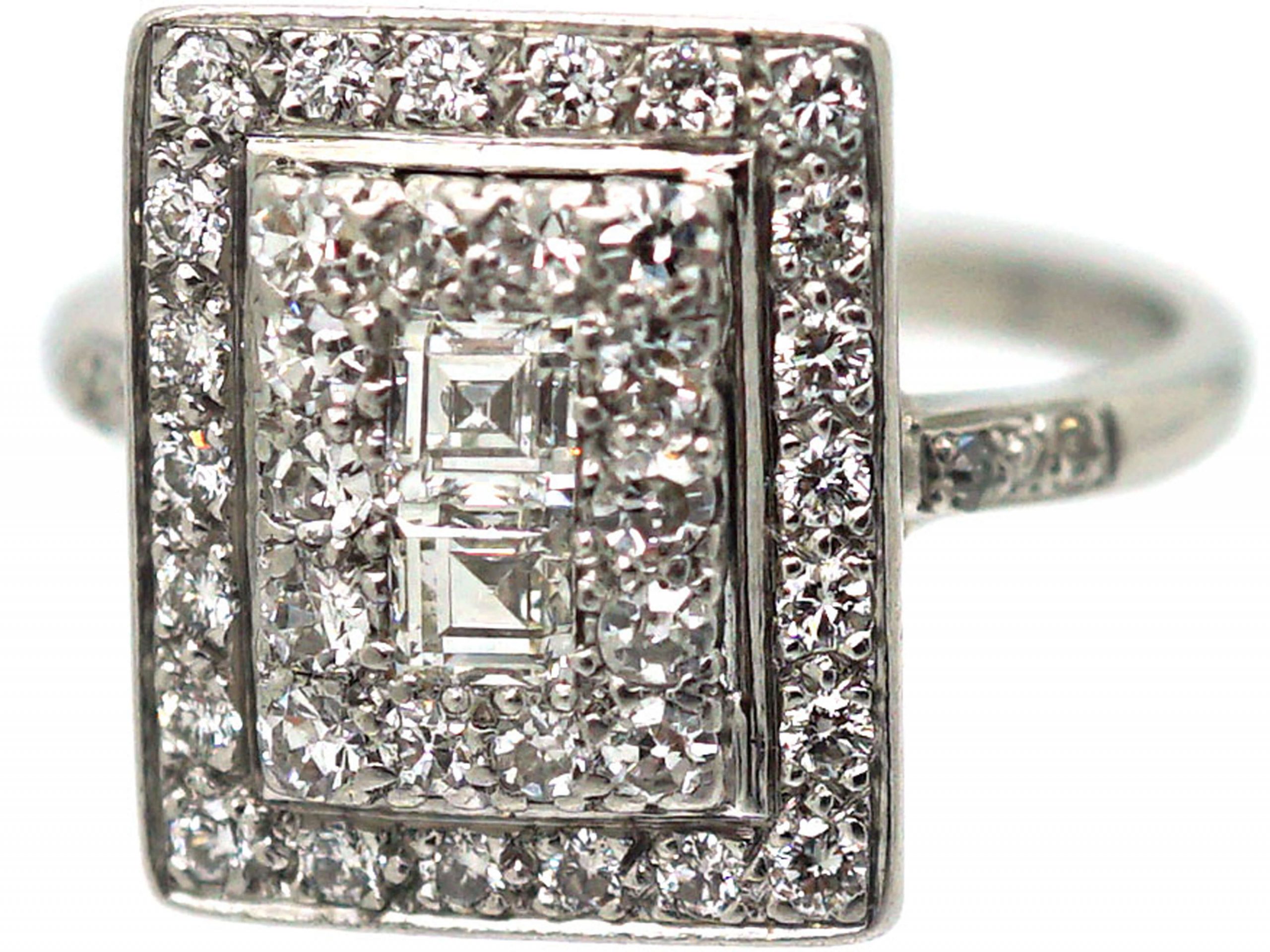 Retro Platinum & Diamond Rectangular Shaped Ring (509R) | The Antique ...