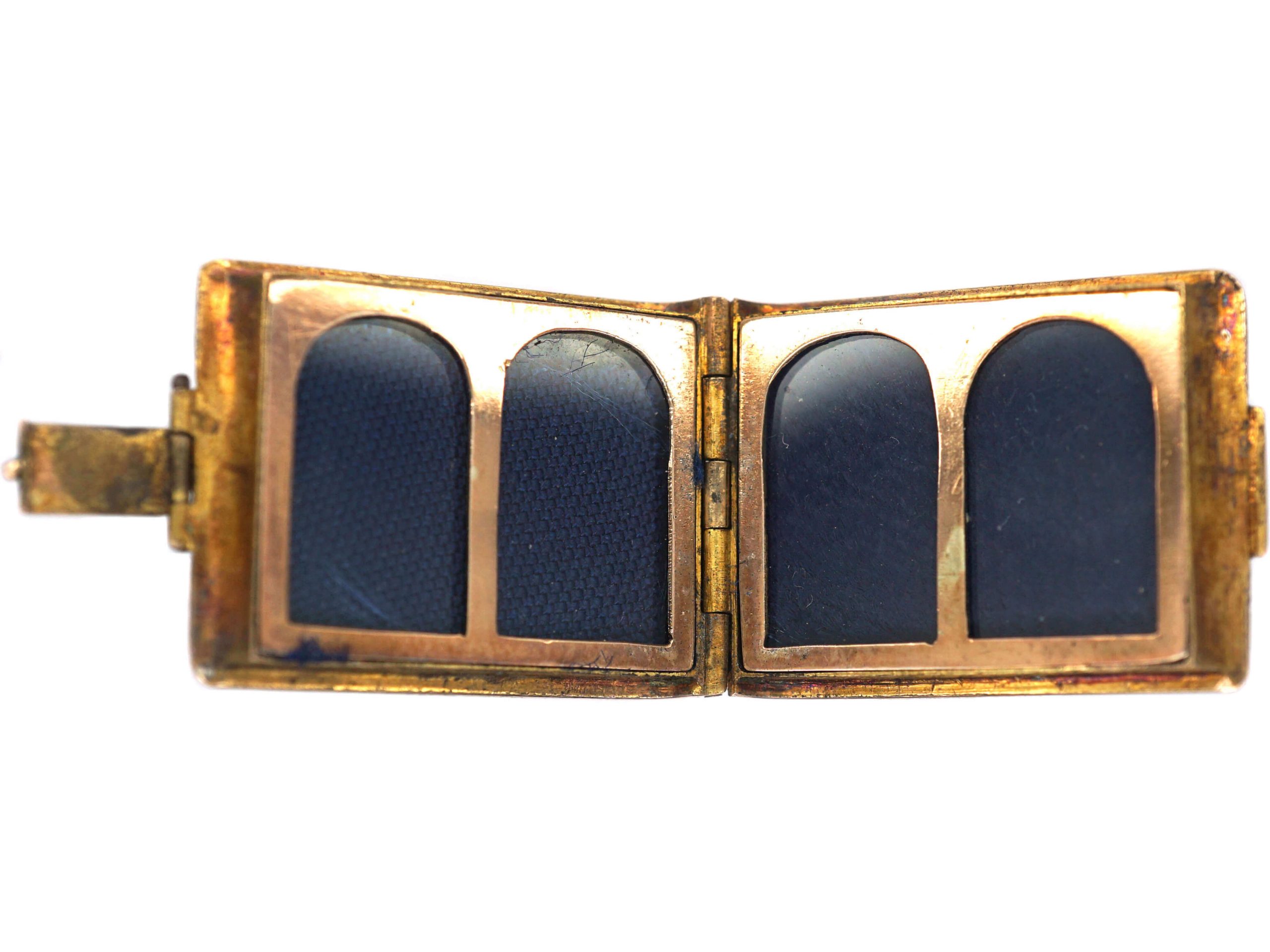 Victorian 18ct Gold & Blue Enamel Rectangular Book Locket with Four ...