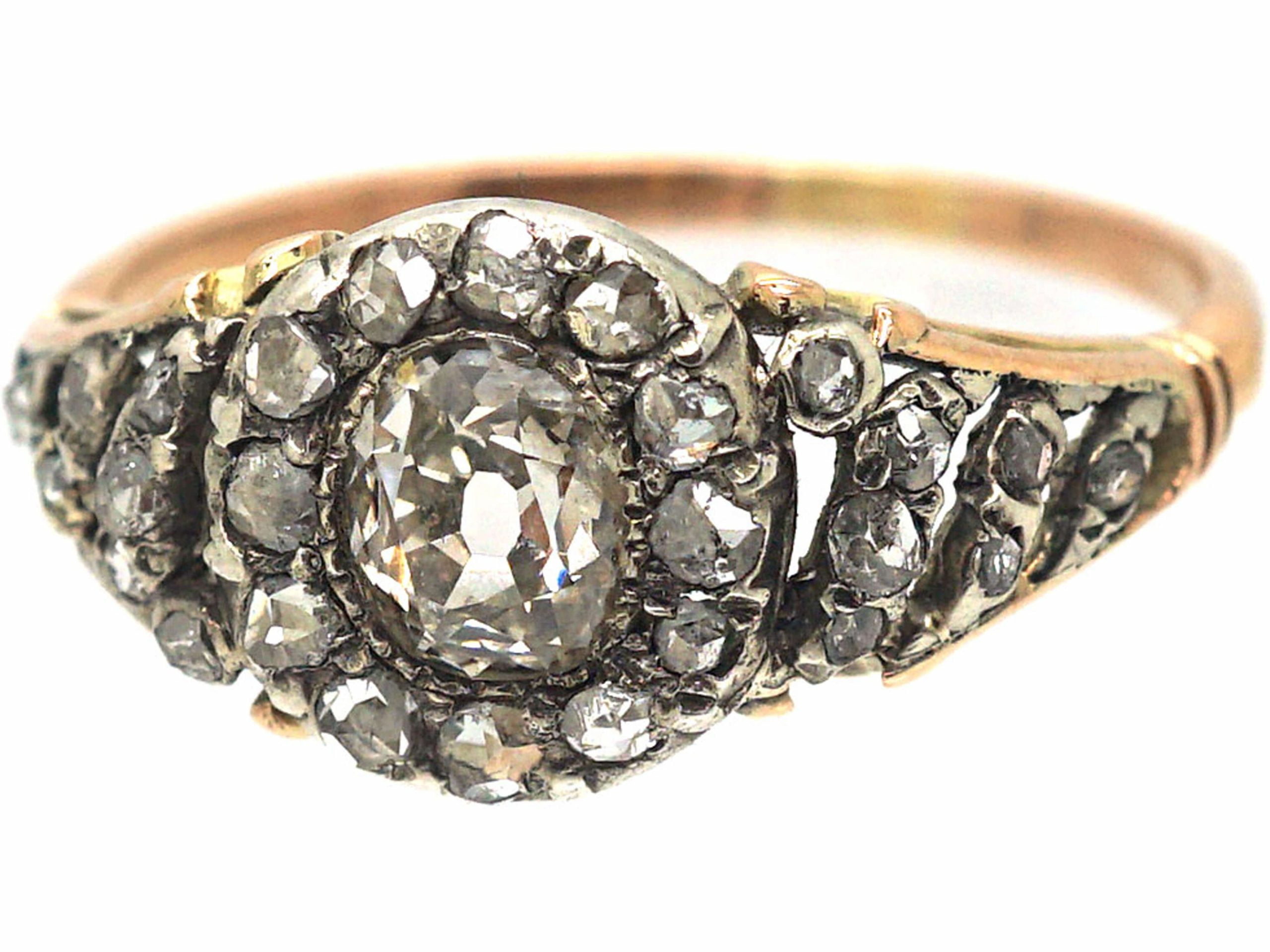 Georgian 18ct Gold & Silver, Diamond Cluster Ring with rose Diamond set ...