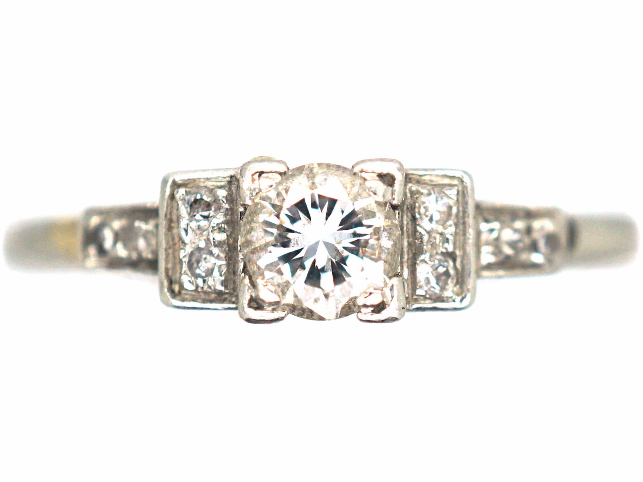 Art Deco 18ct White Gold, Diamond Solitaire Ring with Step Cut Diamond ...