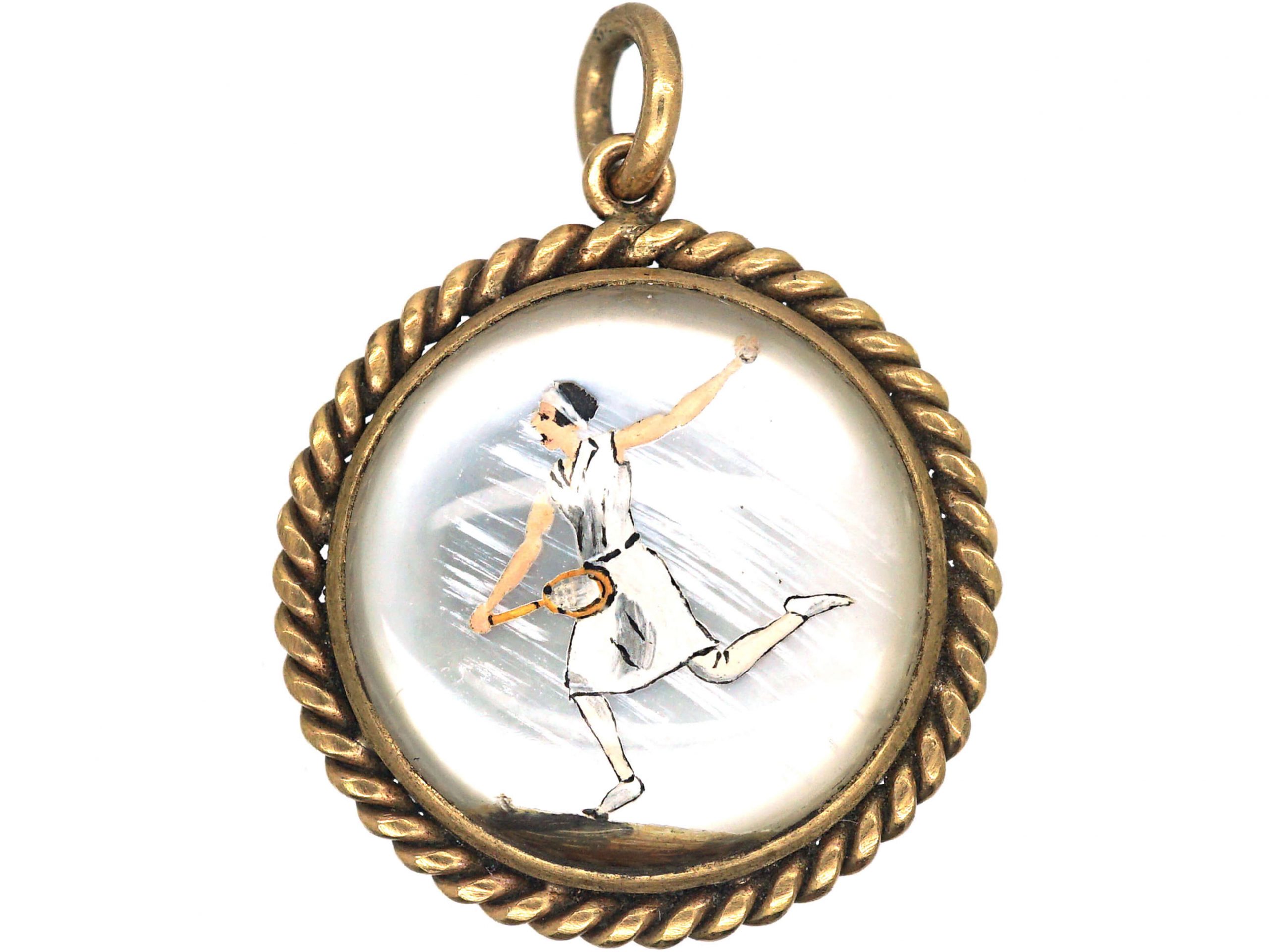 Art Deco 18ct Gold, Reverse Intaglio Rock Crystal Pendant of a Champion ...