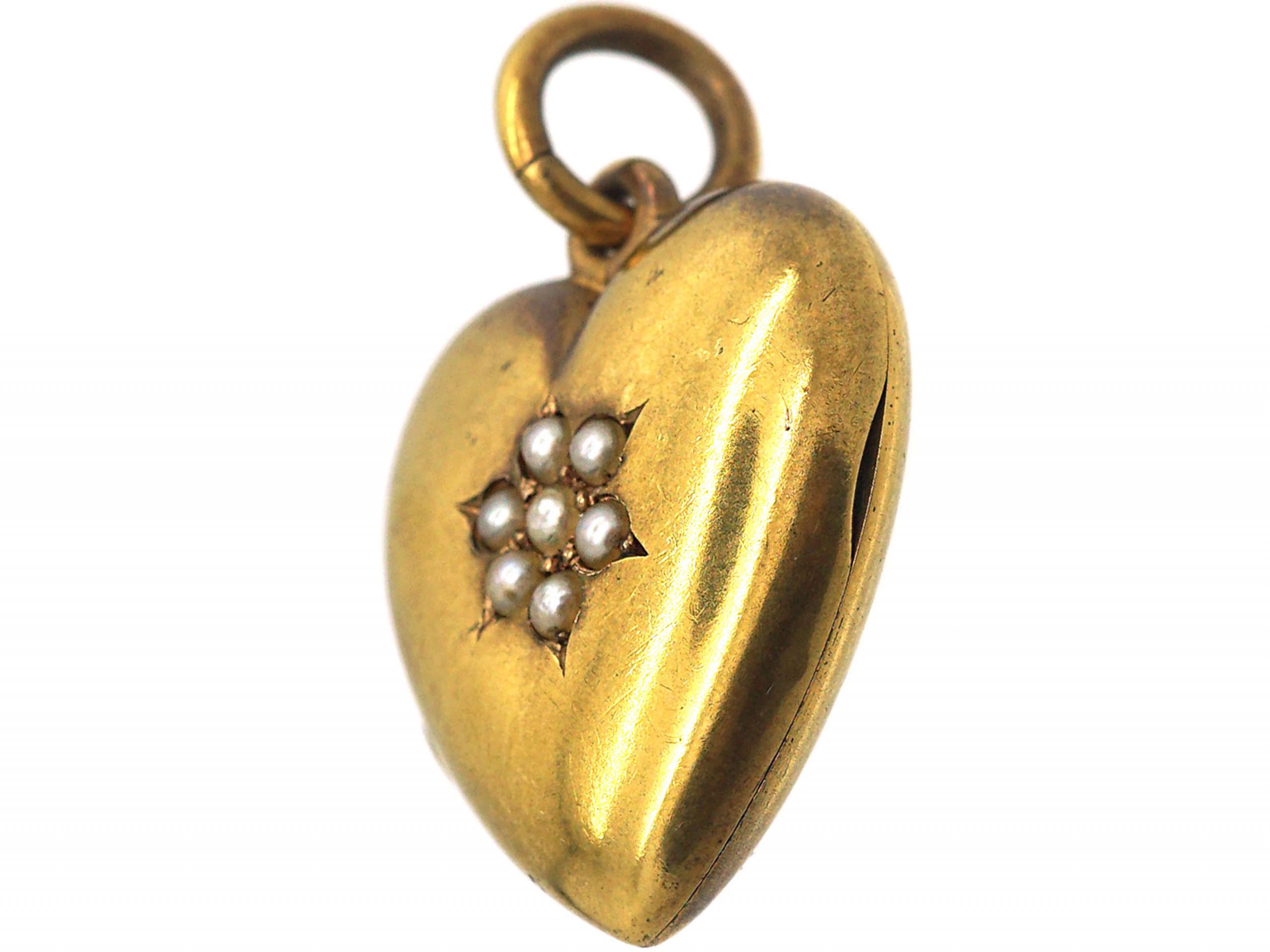Edwardian 15ct Gold Heart Shaped Locket set with Natural Split Pearls ...