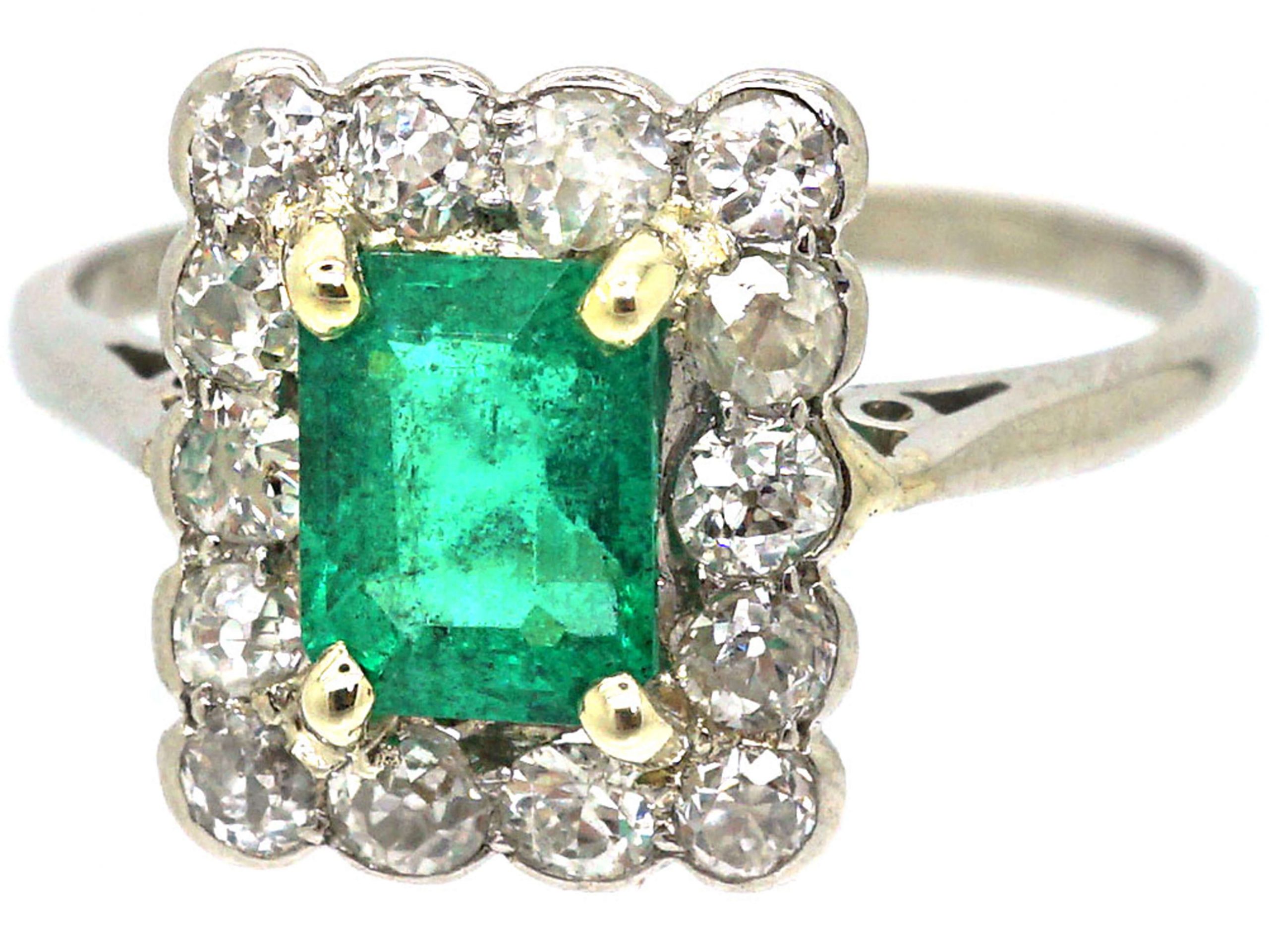 Art Deco Platinum, Emerald & Diamond Rectangular Cluster Ring (829R ...