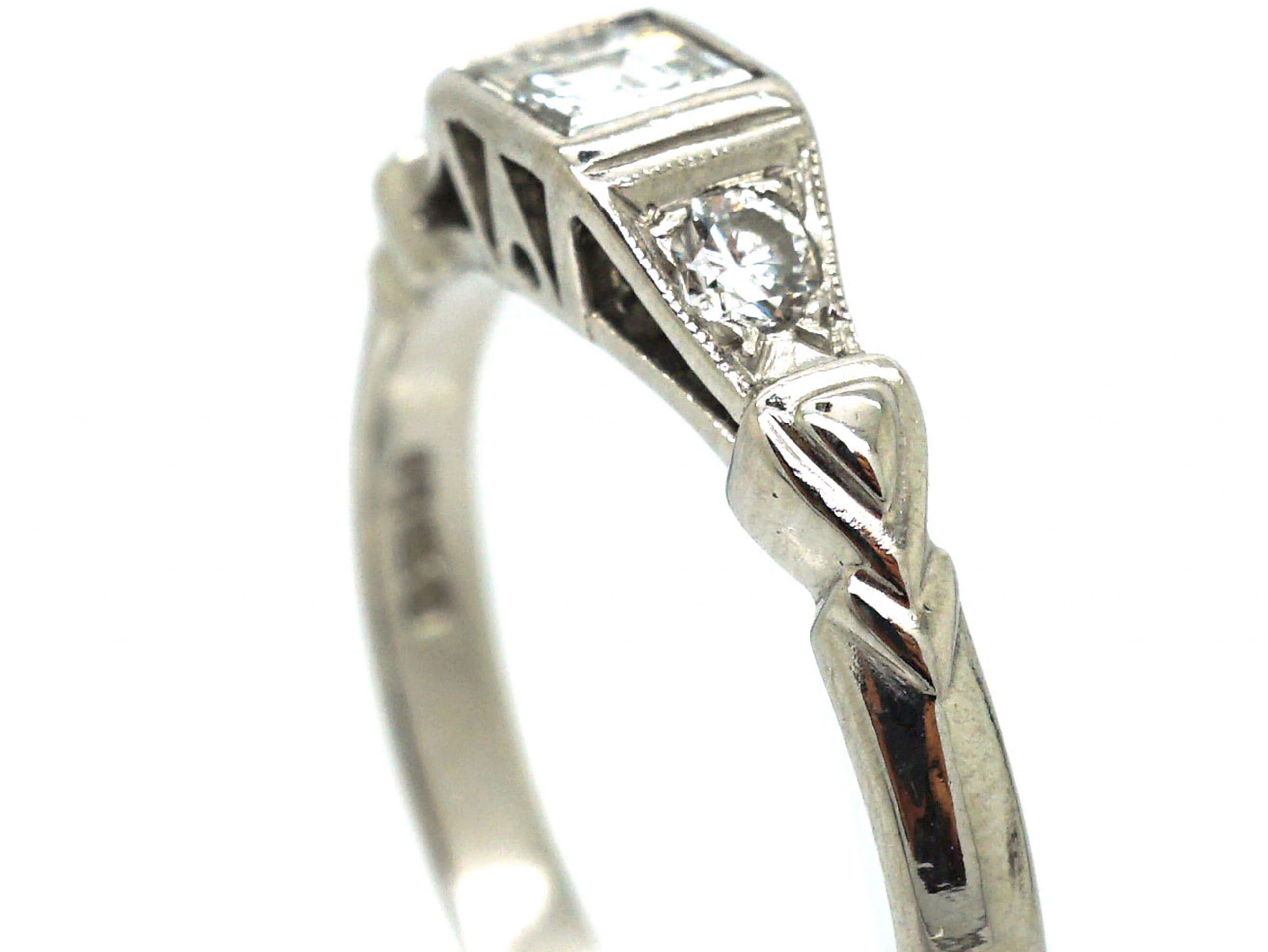 18ct White Gold Square Cut Diamond Ring with Diamond Set Shoulders ...