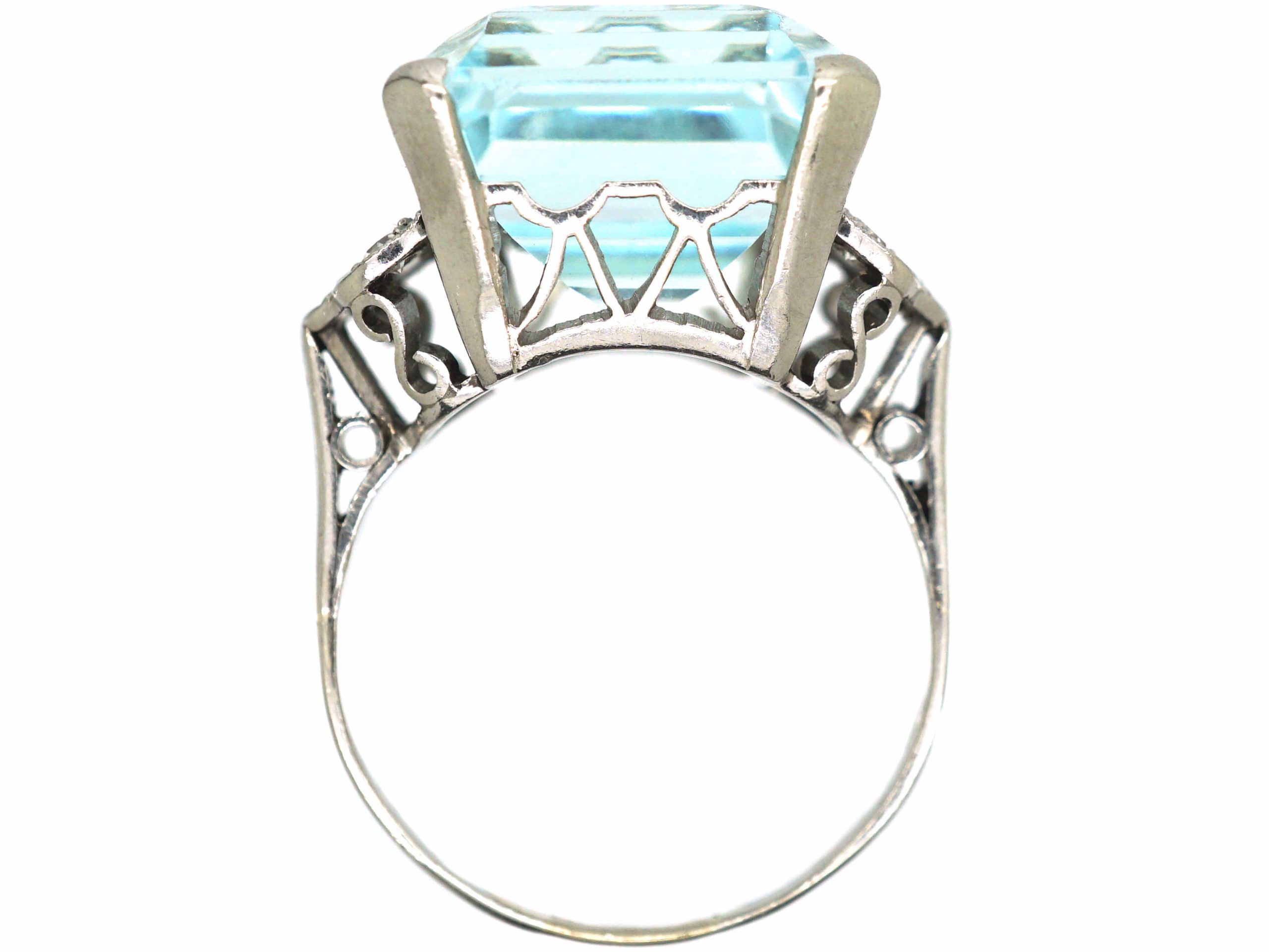 Retro 18ct White Gold, Aquamarine & Diamond Ring (765R) | The Antique ...
