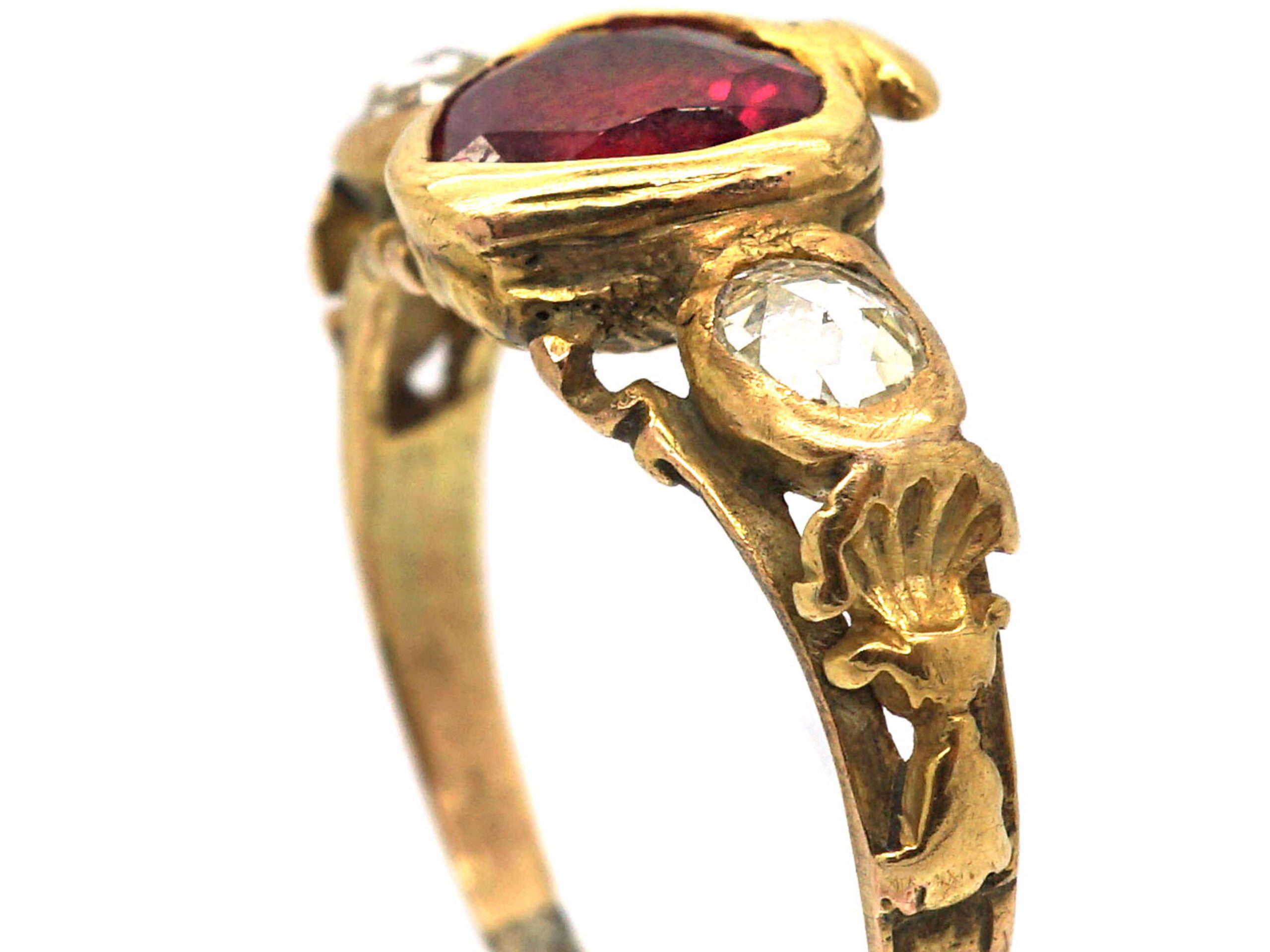 Georgian 18ct Gold, Ruby & Rose Diamond Heart Ring (773R) | The Antique ...
