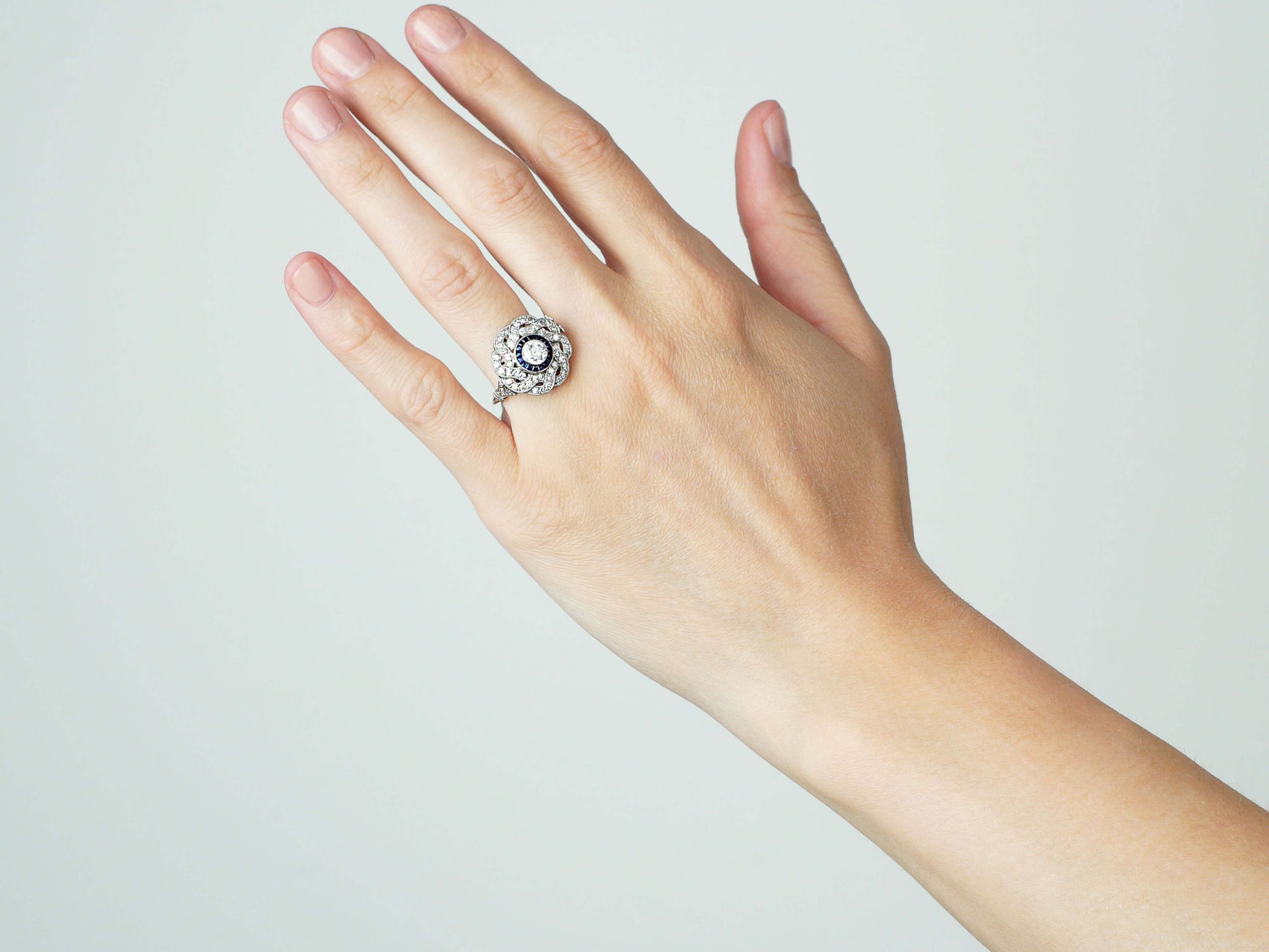 Large Art Deco Platinum, Sapphire & Diamond Target & Coil Ring (785R) | The Antique Jewellery ...