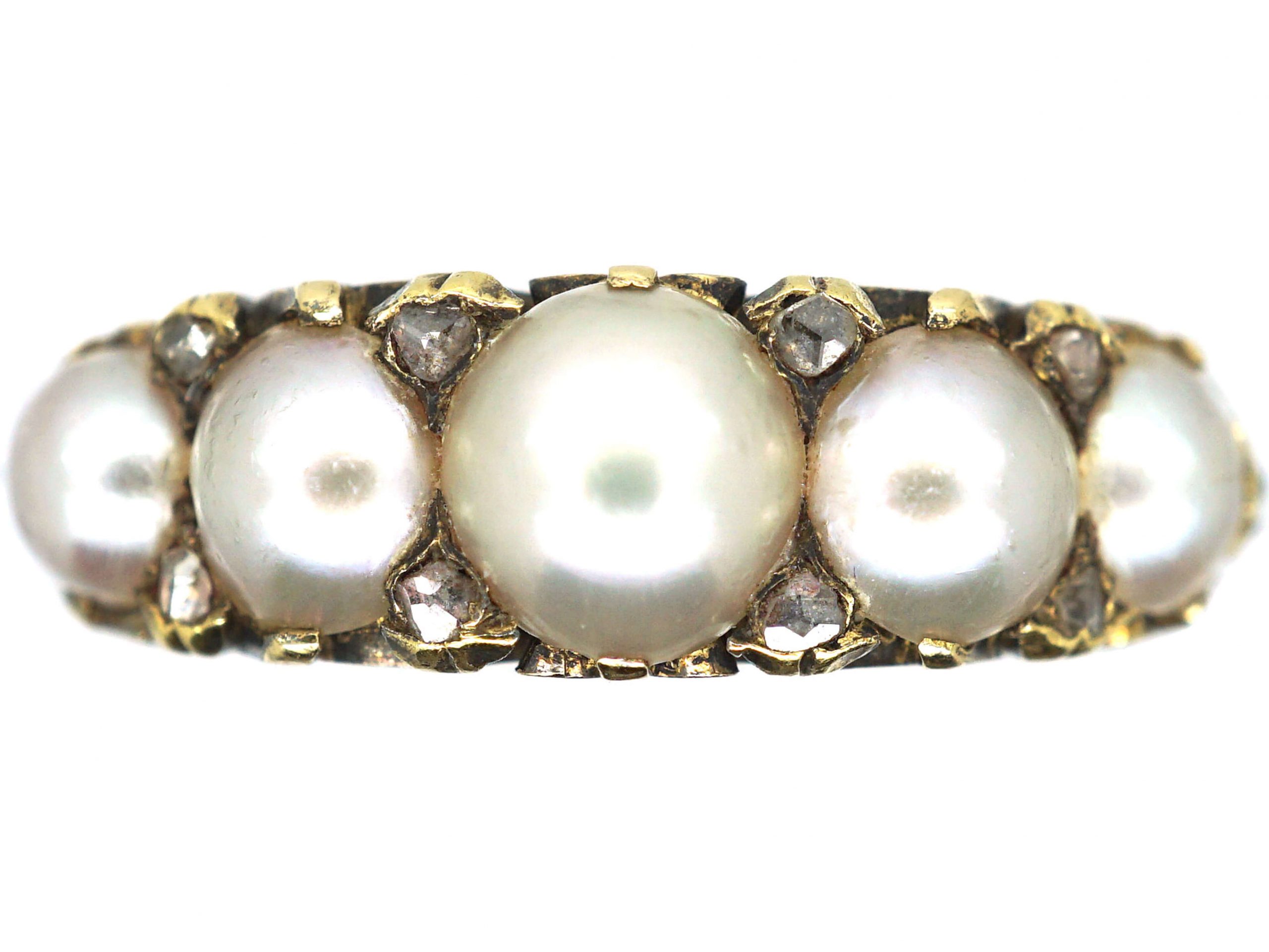 Victorian 18ct Gold, Carved Half Hoop Ring set with Natural Pearls with ...