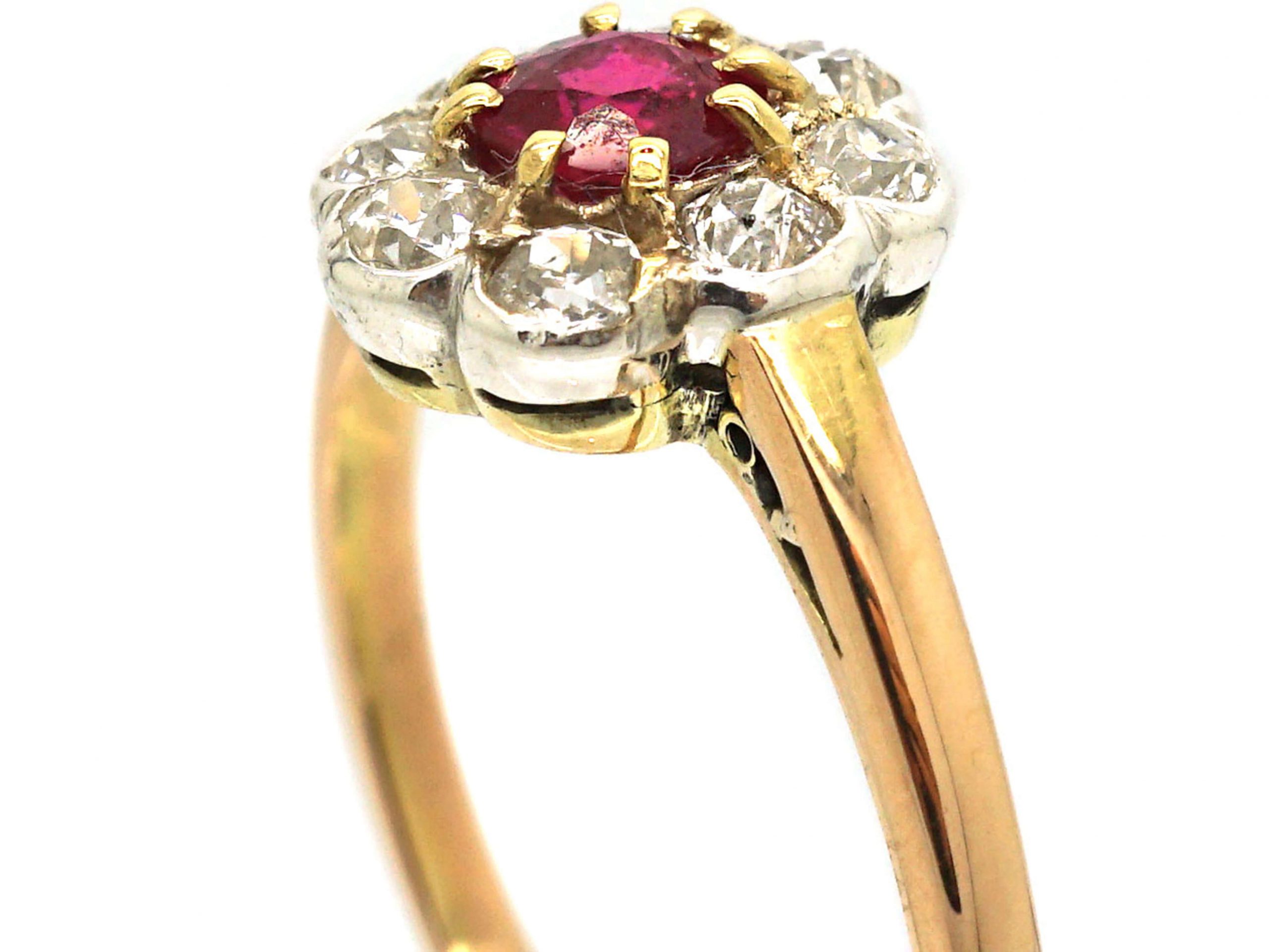 Edwardian 18ct Gold, Ruby & Diamond Cluster Ring (743R) | The Antique ...