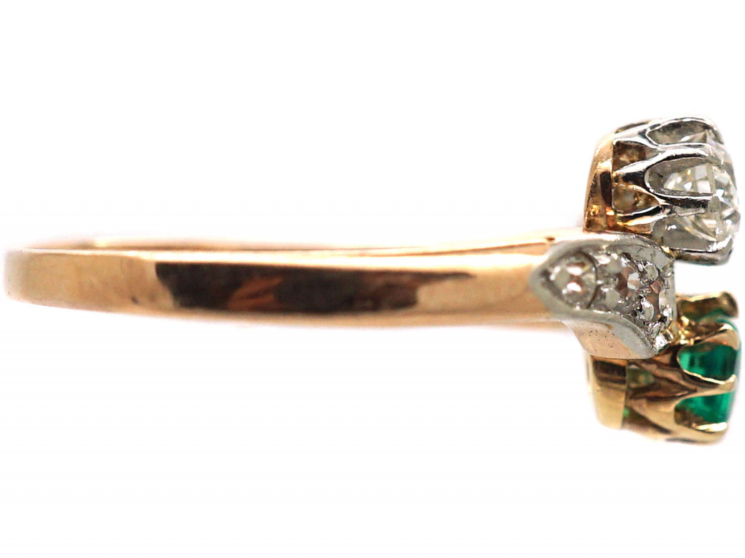 Edwardian 14ct Gold & Platinum, Emerald & Diamond Crossover Ring (876R ...