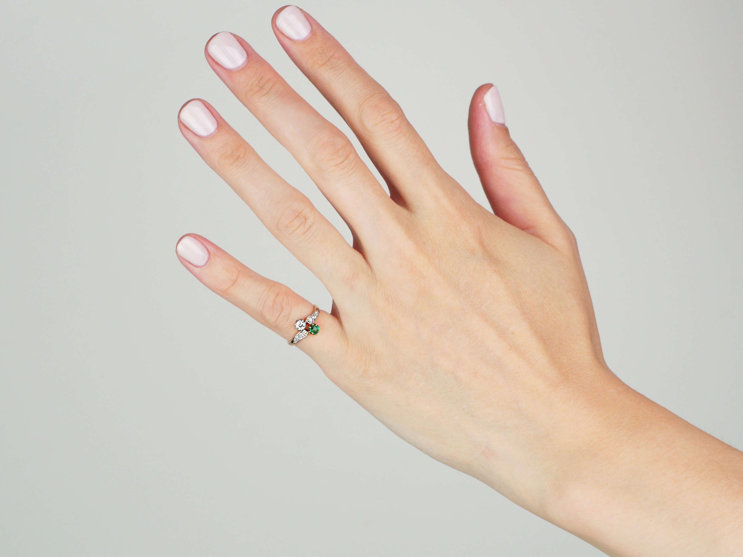 Edwardian 14ct Gold & Platinum, Emerald & Diamond Crossover Ring (876R ...