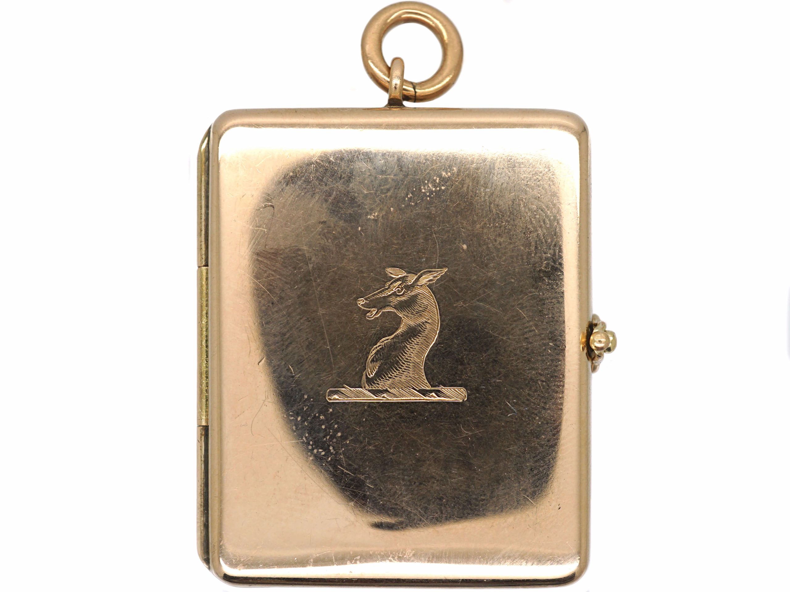 Victorian 9ct Gold Large Rectangular Locket with Engraved Deer (750R ...