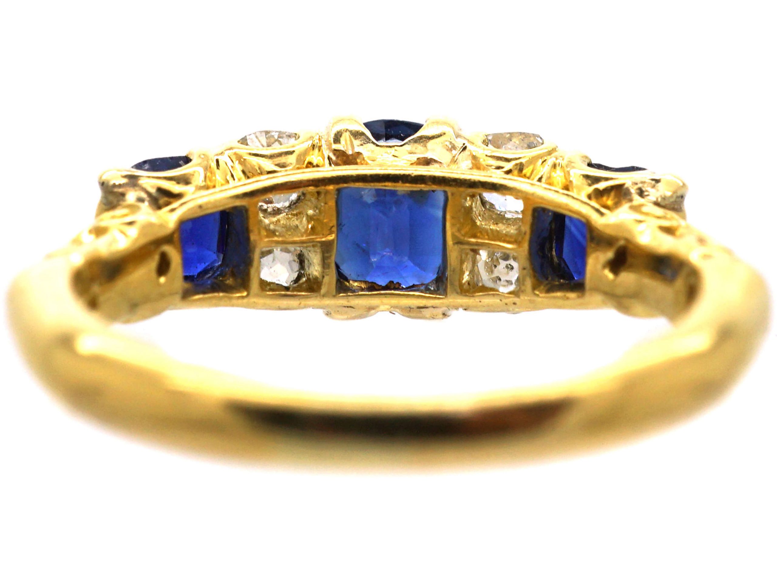 Edwardian 18ct Gold, Three Stone Sapphire & Diamond Ring (46S) | The ...