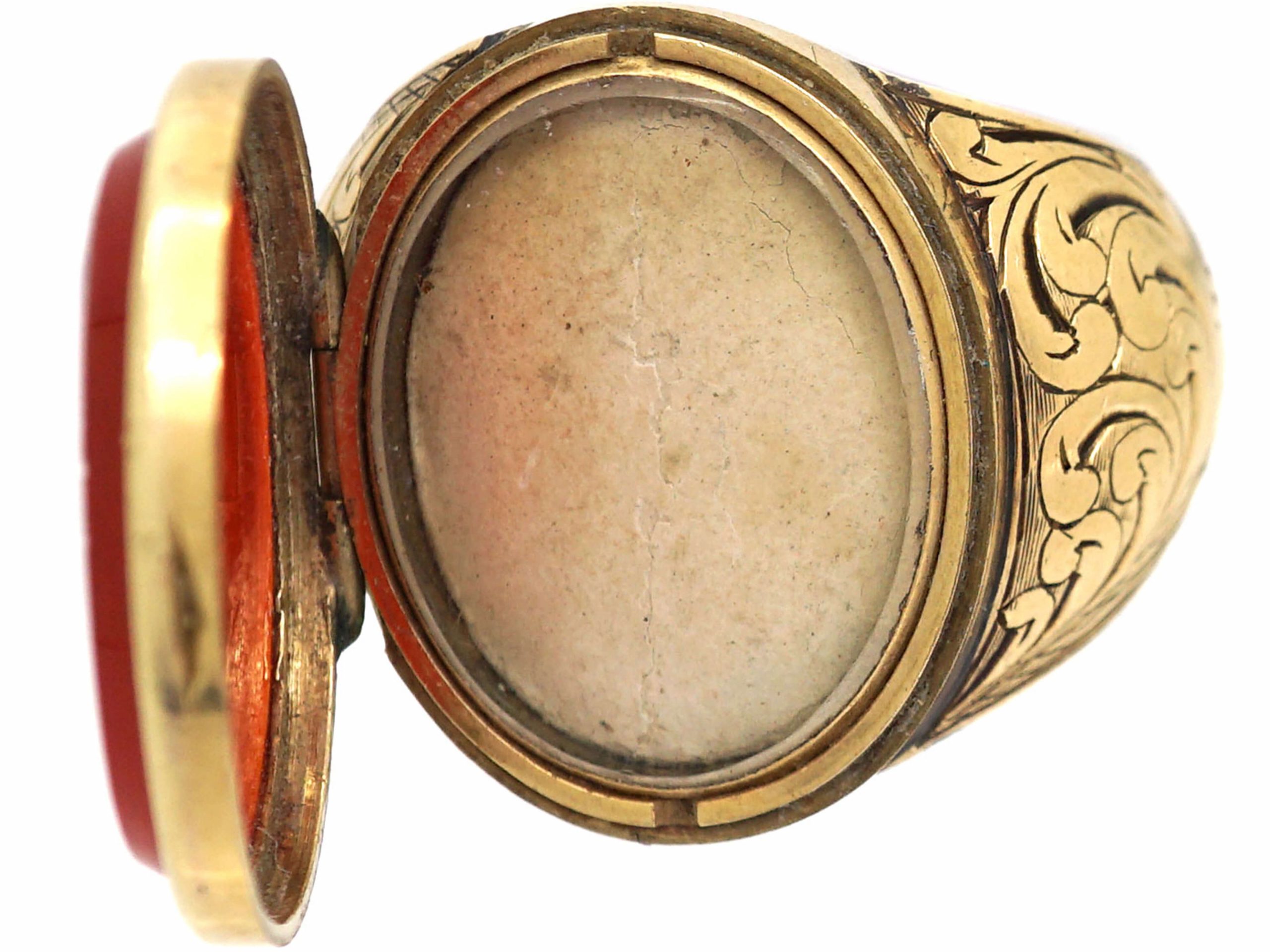 Victorian 18ct Gold Signet Ring set with Carnelian with Secret Hinged ...