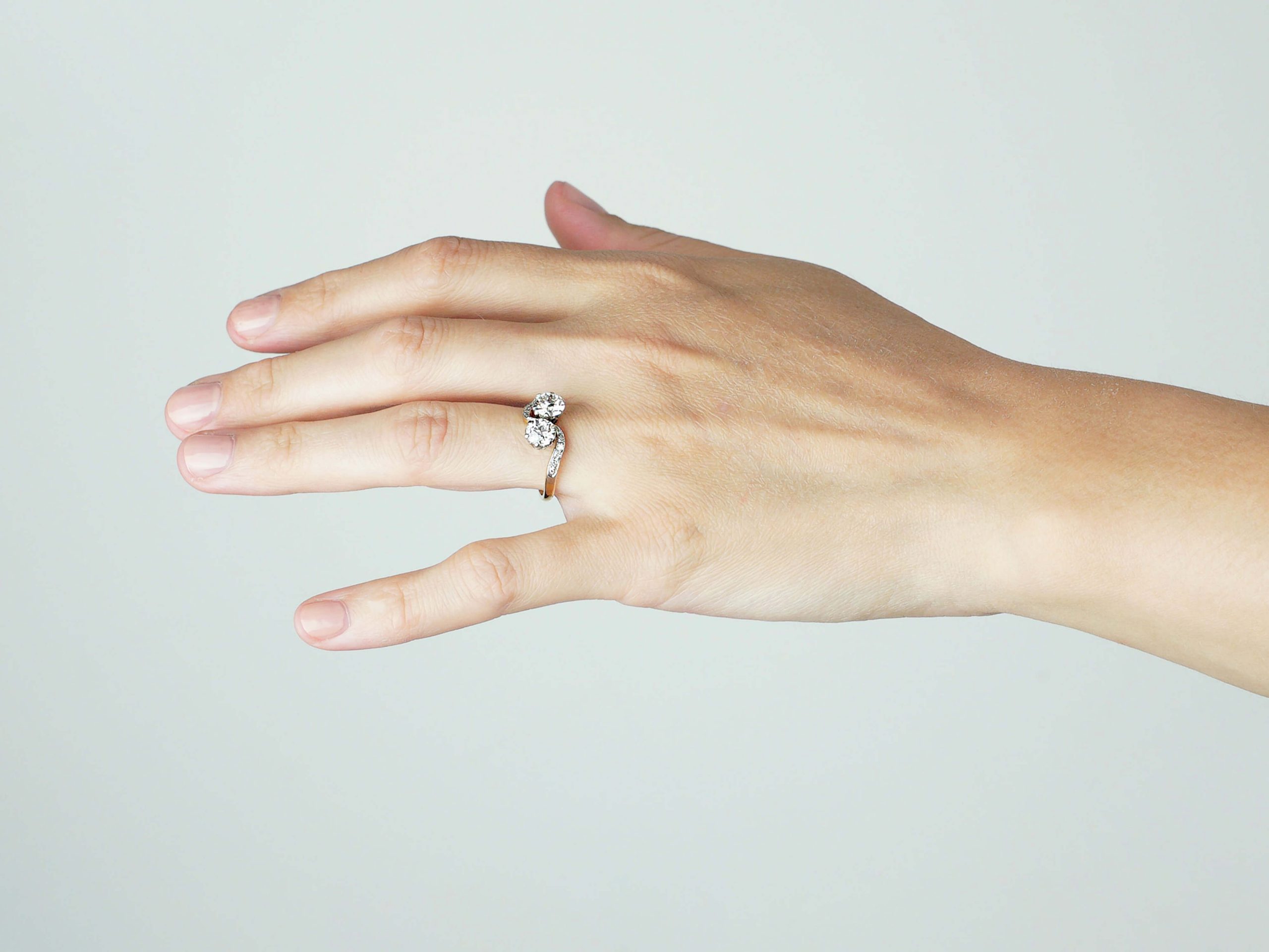 Edwardian 18ct Gold & Platinum Two Stone Diamond Cross Over Ring (713R ...